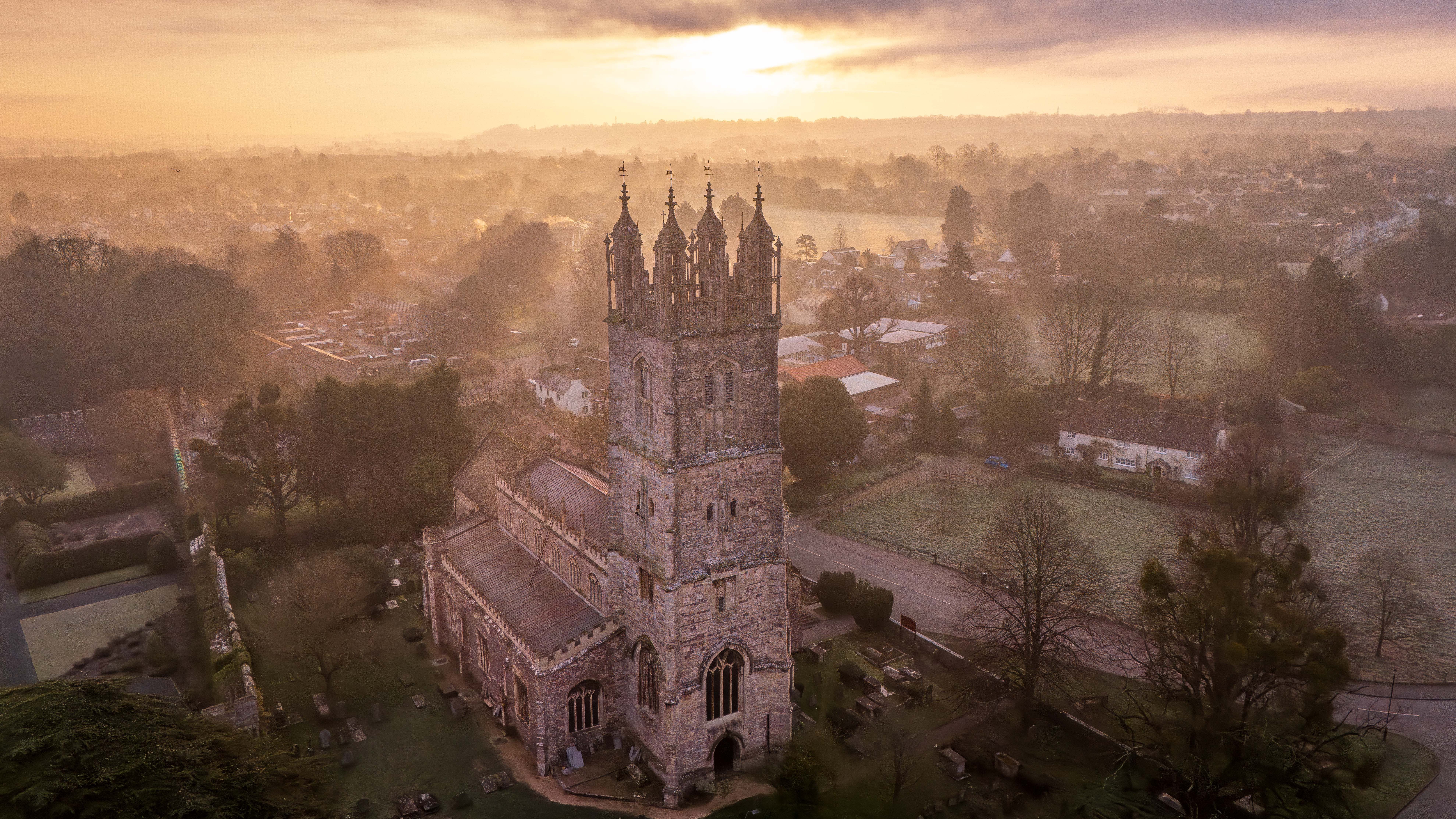 St Mary's Church Aerial View at Sunrise in Thornbury · Free Stock Photo