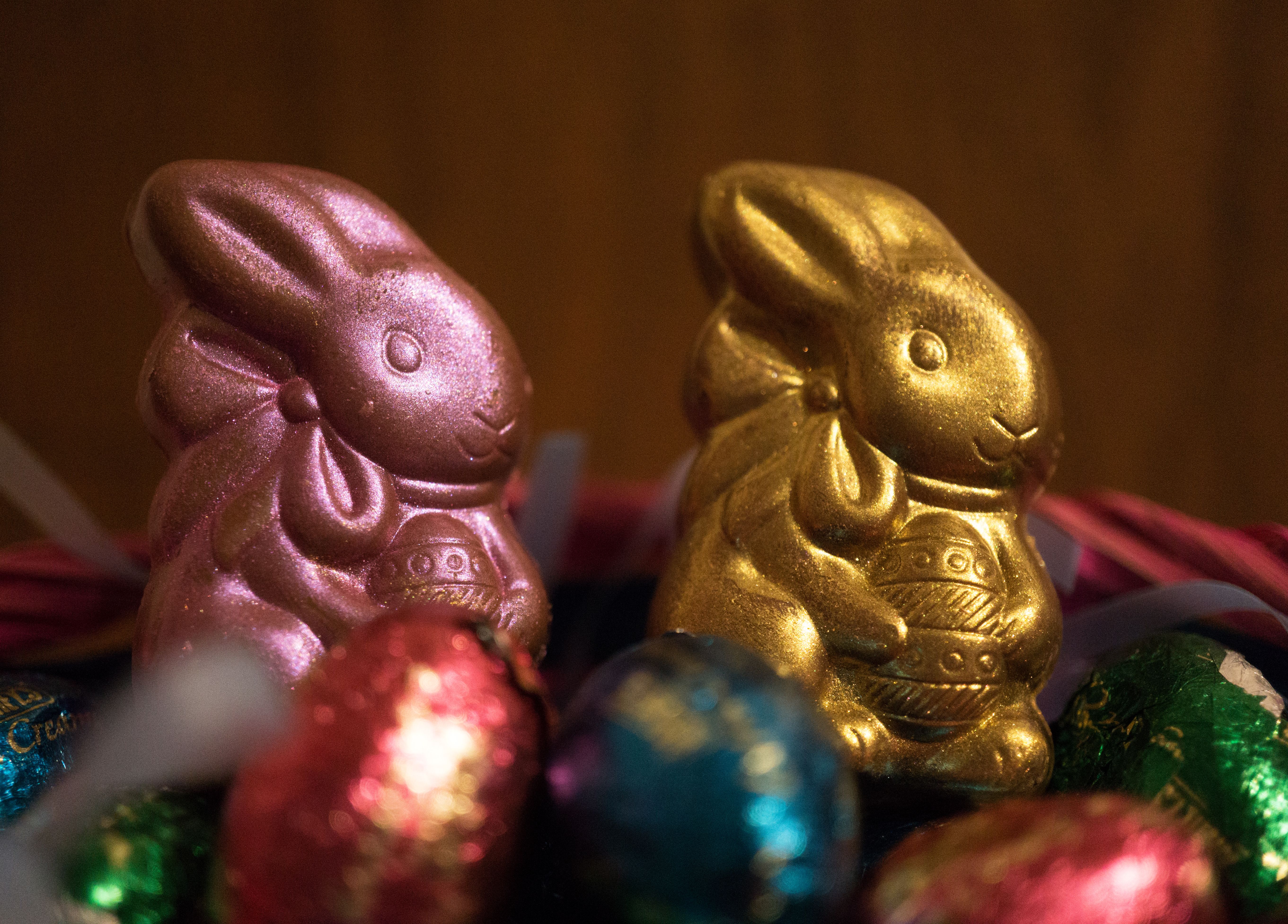 Exhibición Colorida De Conejitos De Chocolate De Pascua · Foto de stock ...
