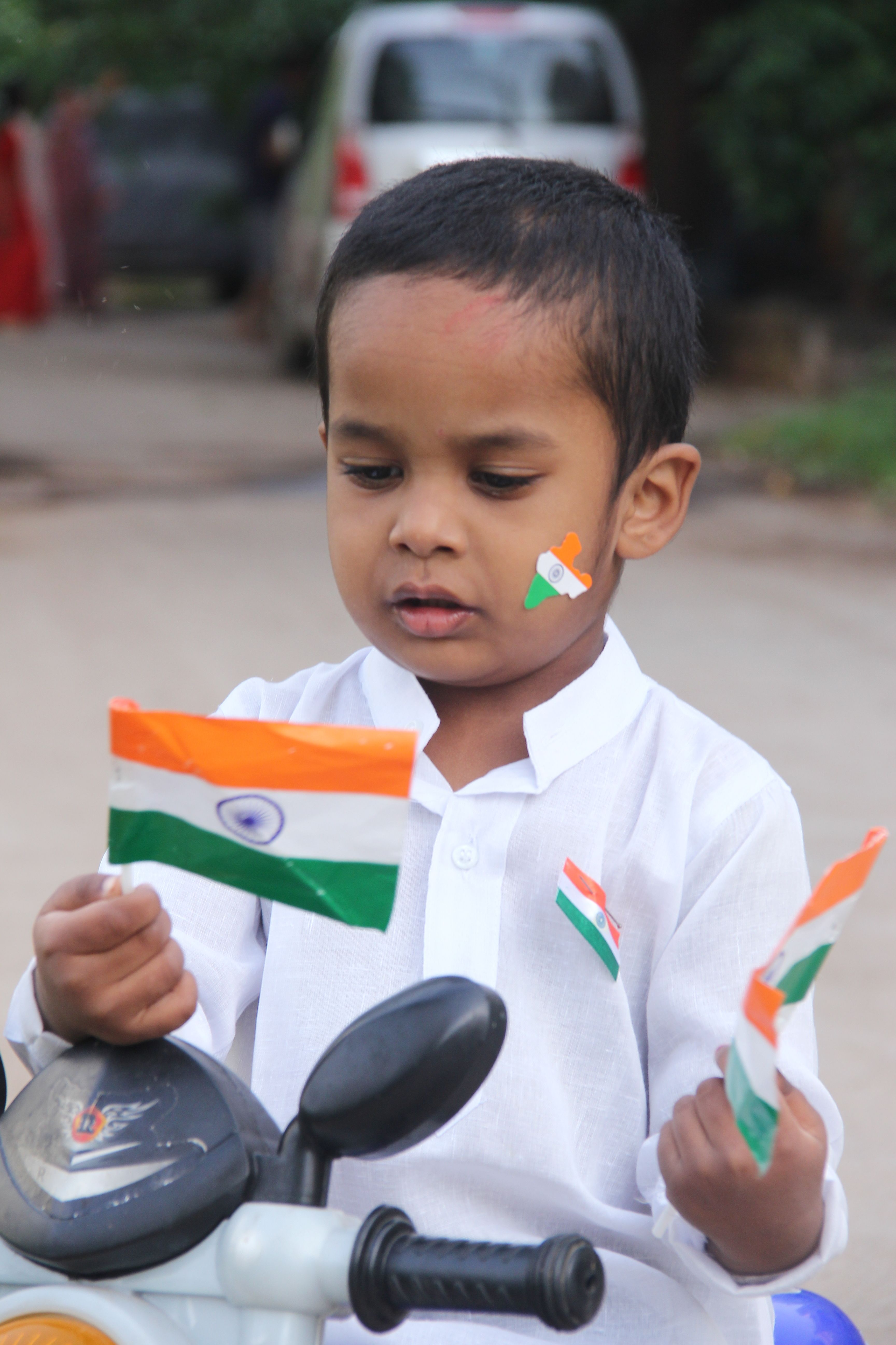 Niño Indio Celebrando El Día De La Independencia Con Banderas · Foto de ...