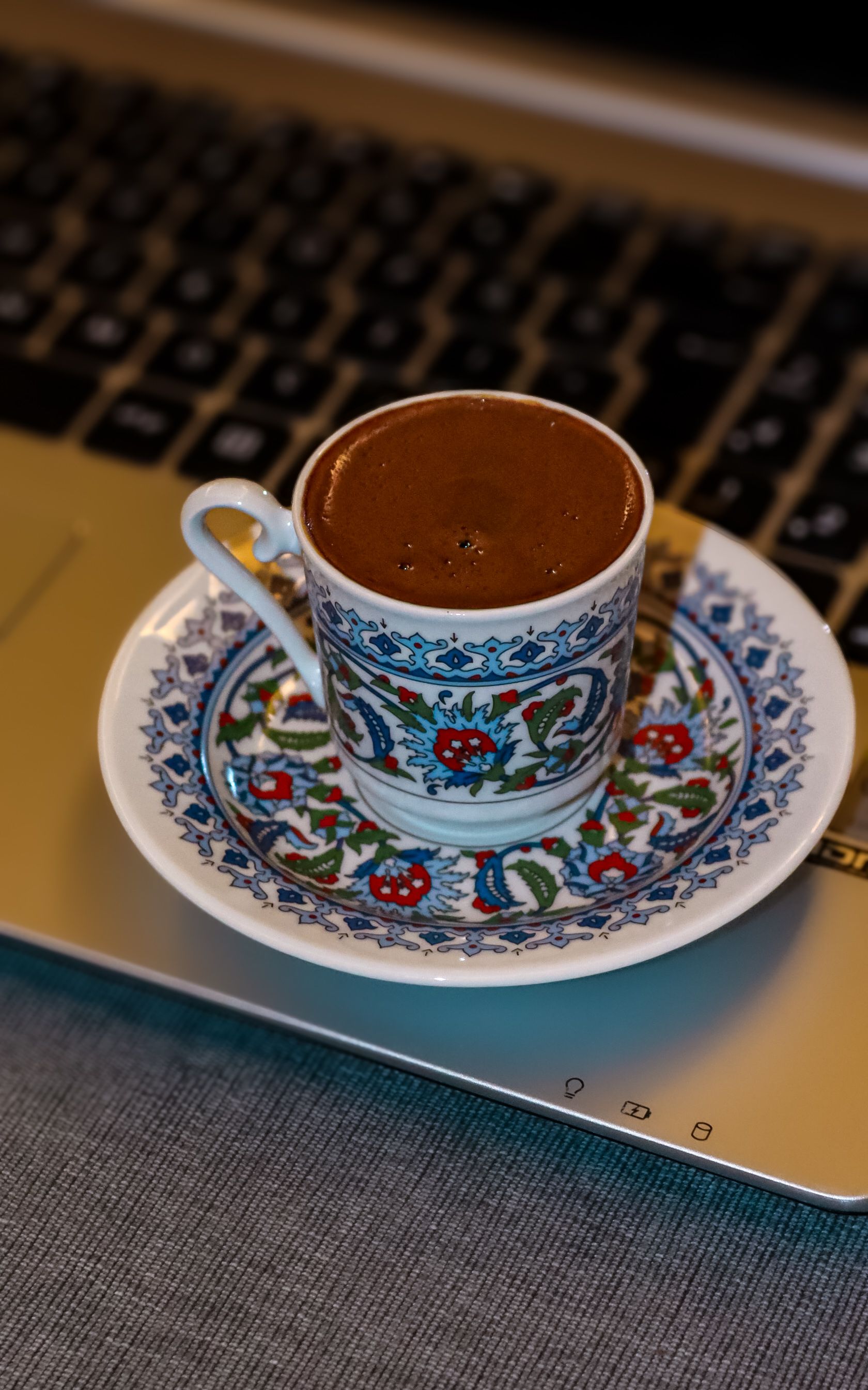 Traditional Turkish Coffee in Ornate Cup · Free Stock Photo