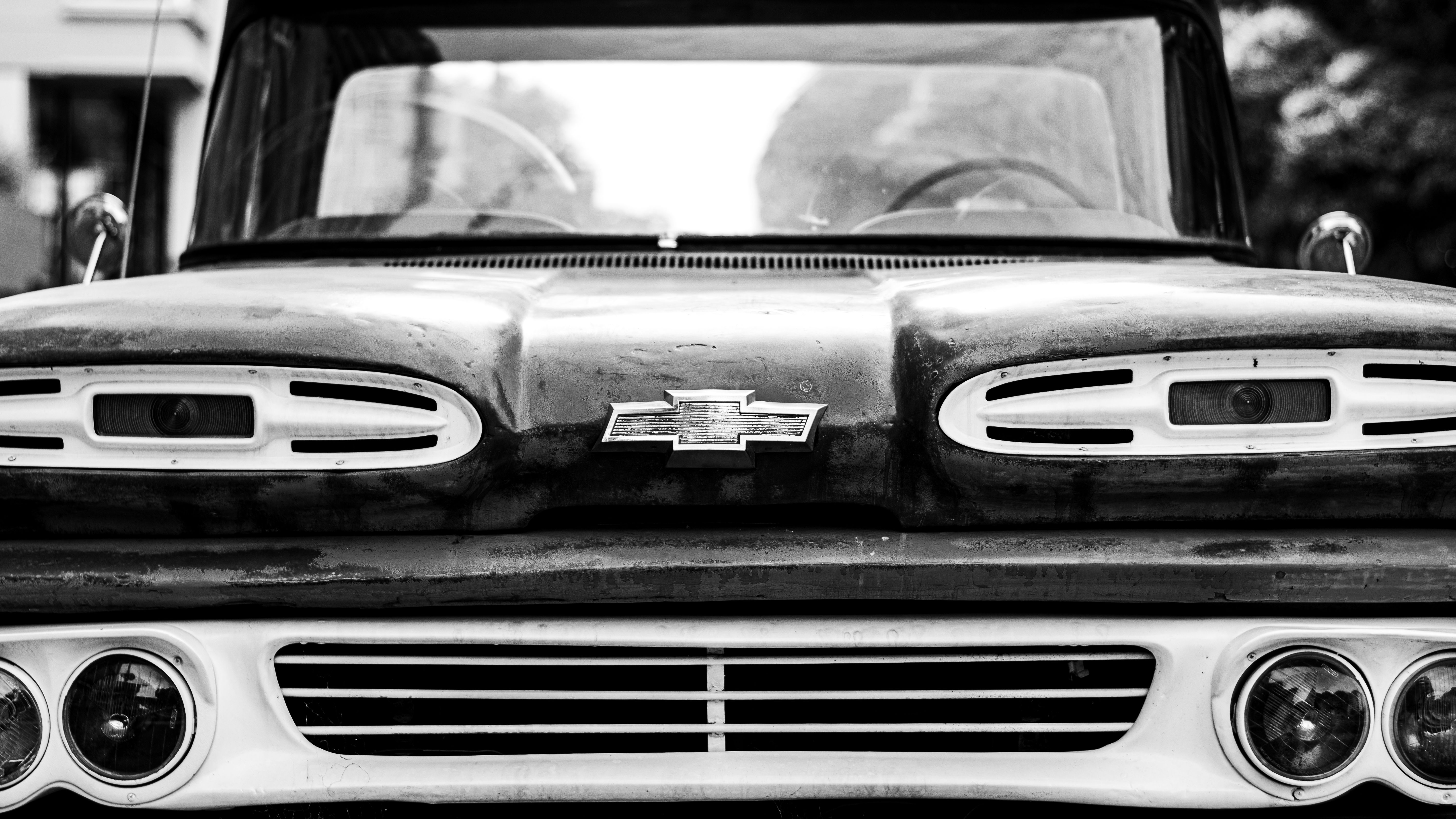 Frente De Caminhonete Chevy Clássica Preta E Branca Em Buenos Aires ...