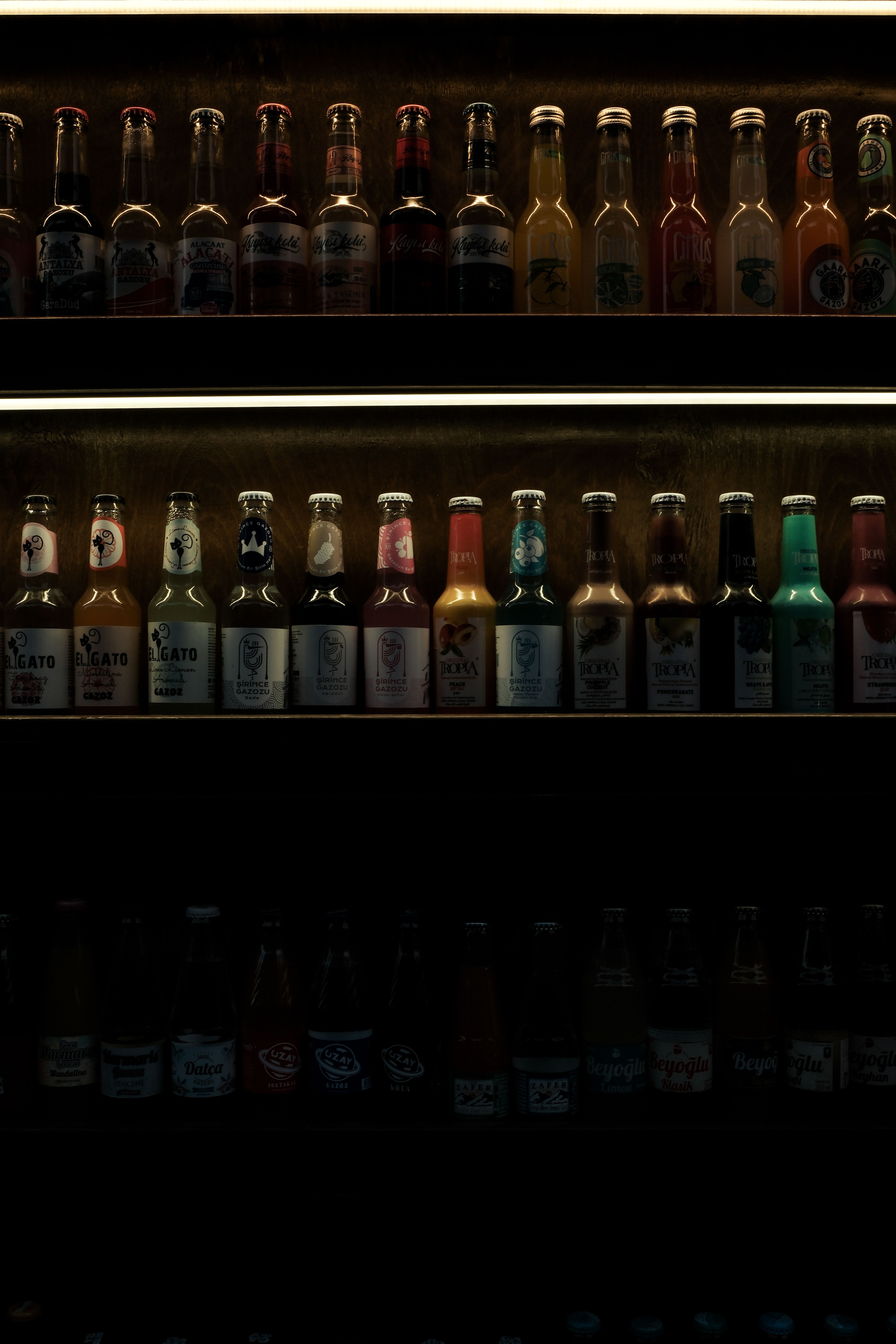 Assorted Bottles on Backlit Bar Shelf · Free Stock Photo