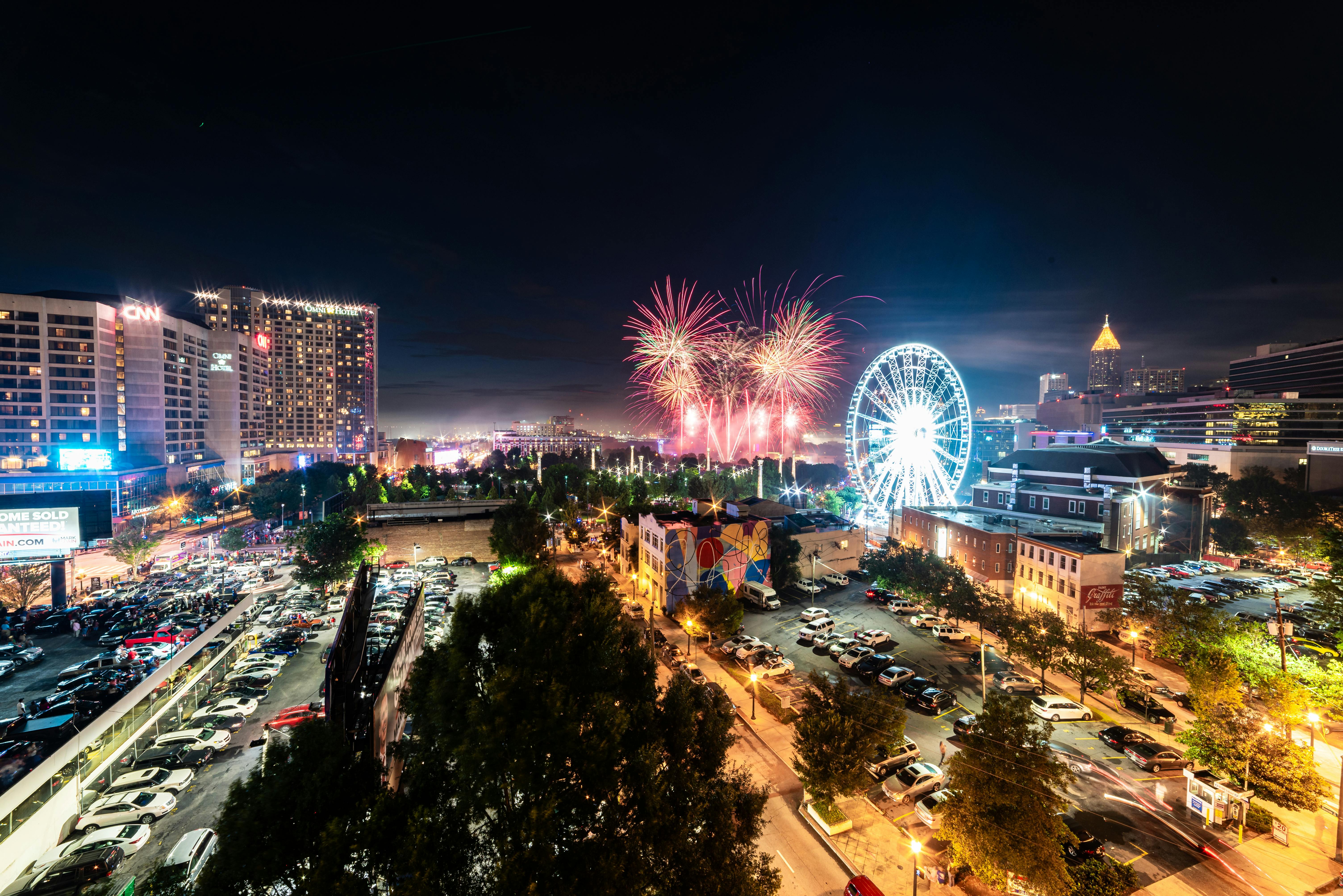 Fireworks Over Atlanta Skyline at Night · Free Stock Photo
