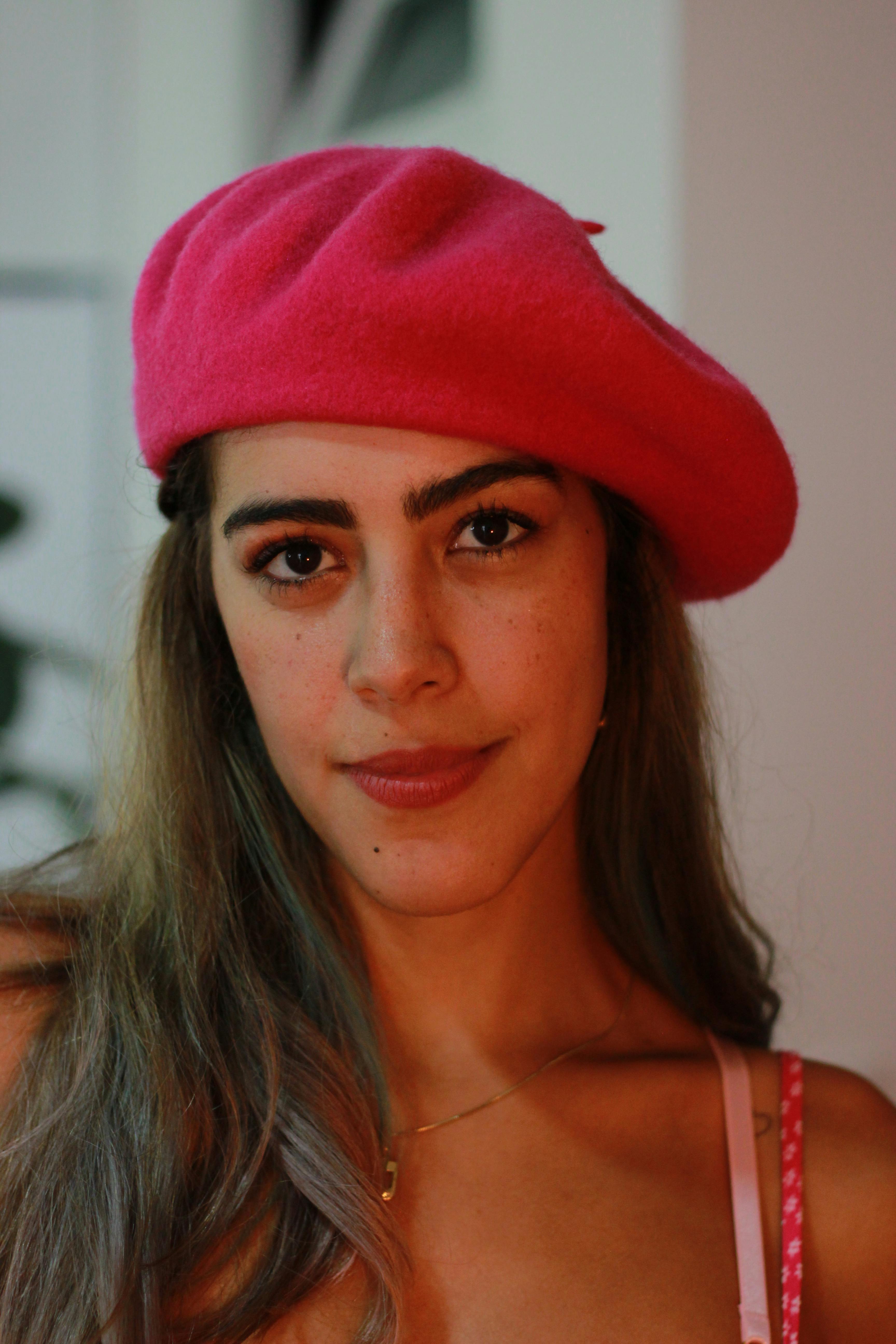 Portrait of Woman in Pink Beret Indoors · Free Stock Photo