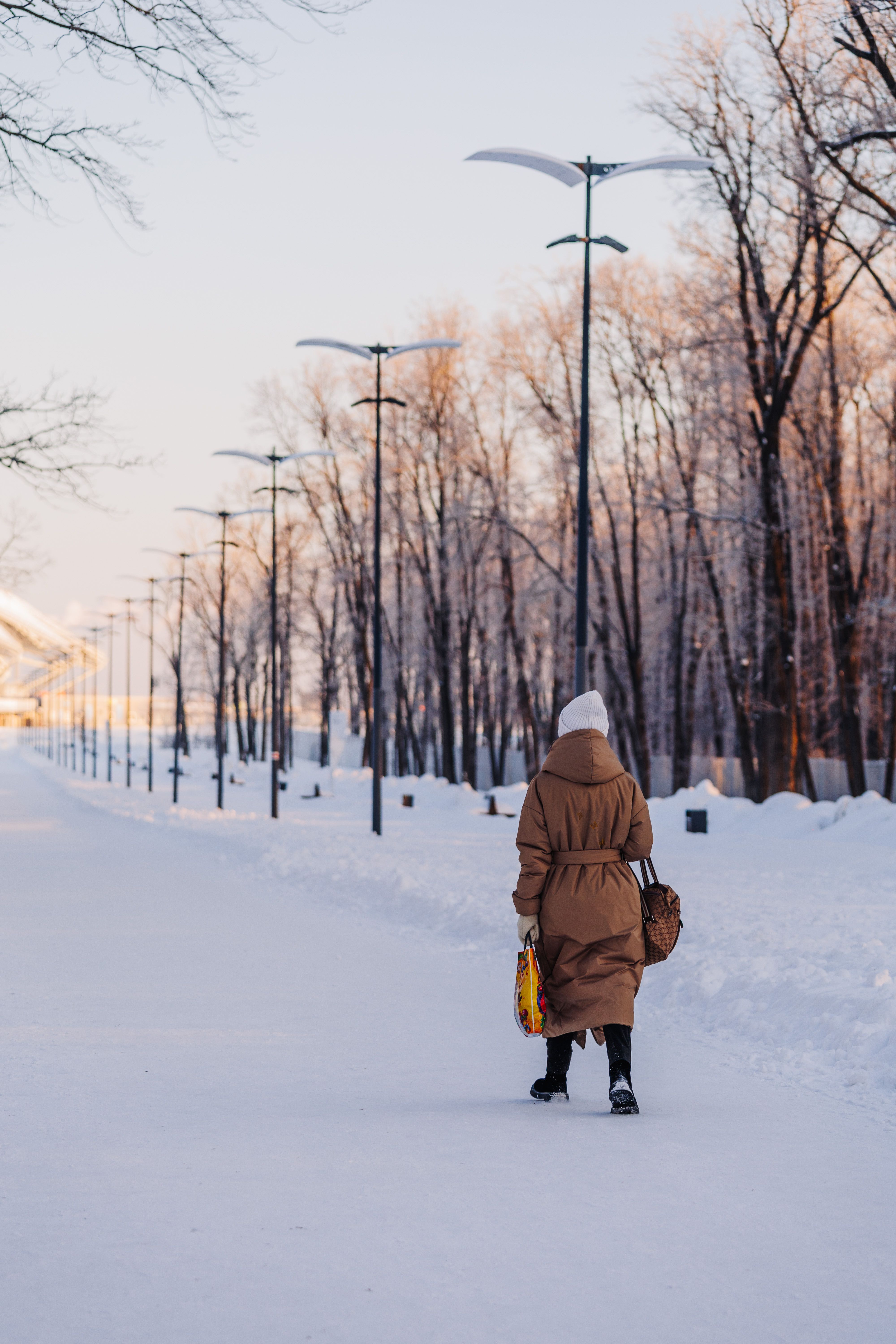 Winter Street Scene with Person in Warm Coat · Free Stock Photo