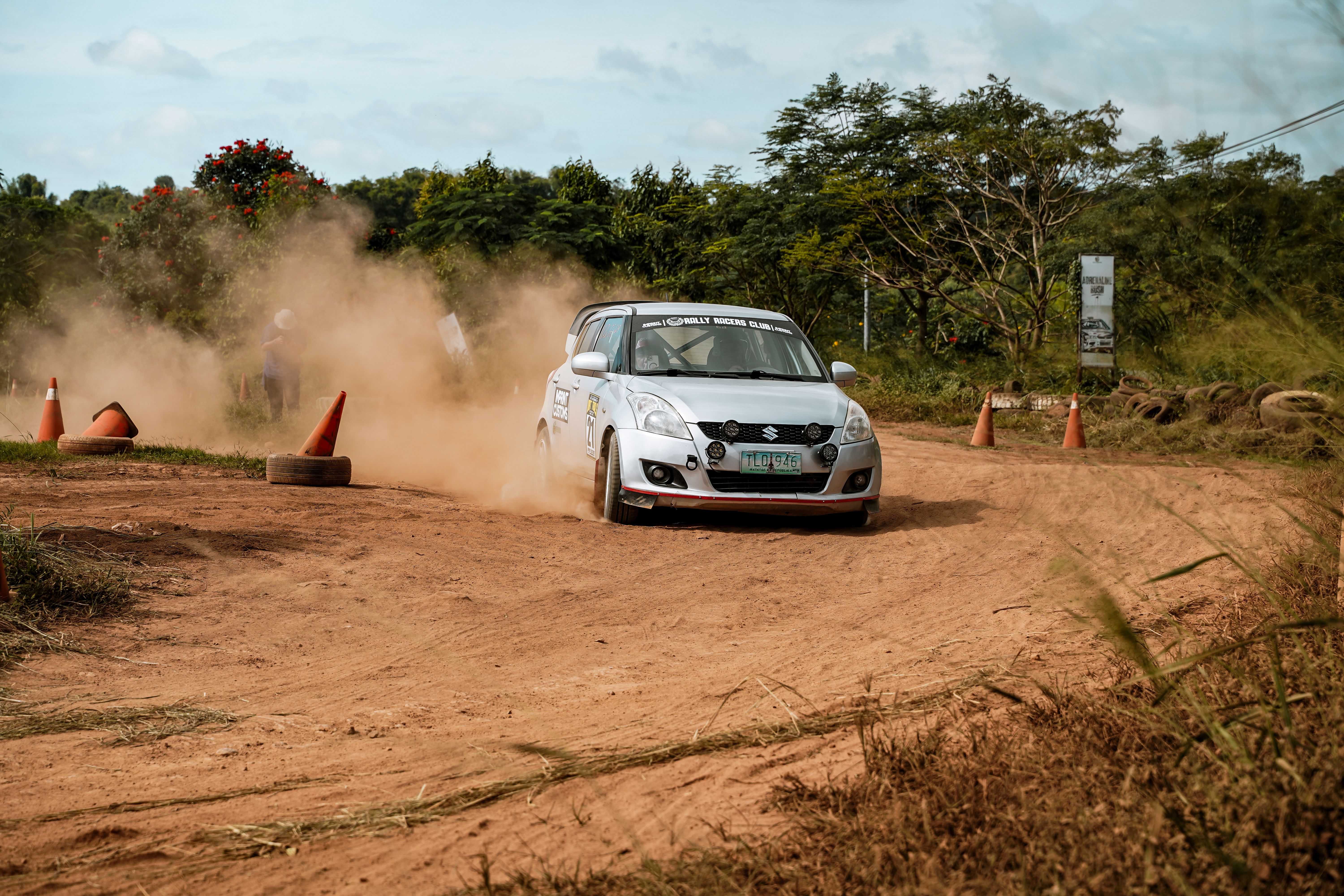 Rally Car Racing on Dirt Track with Dust Cloud · Free Stock Photo