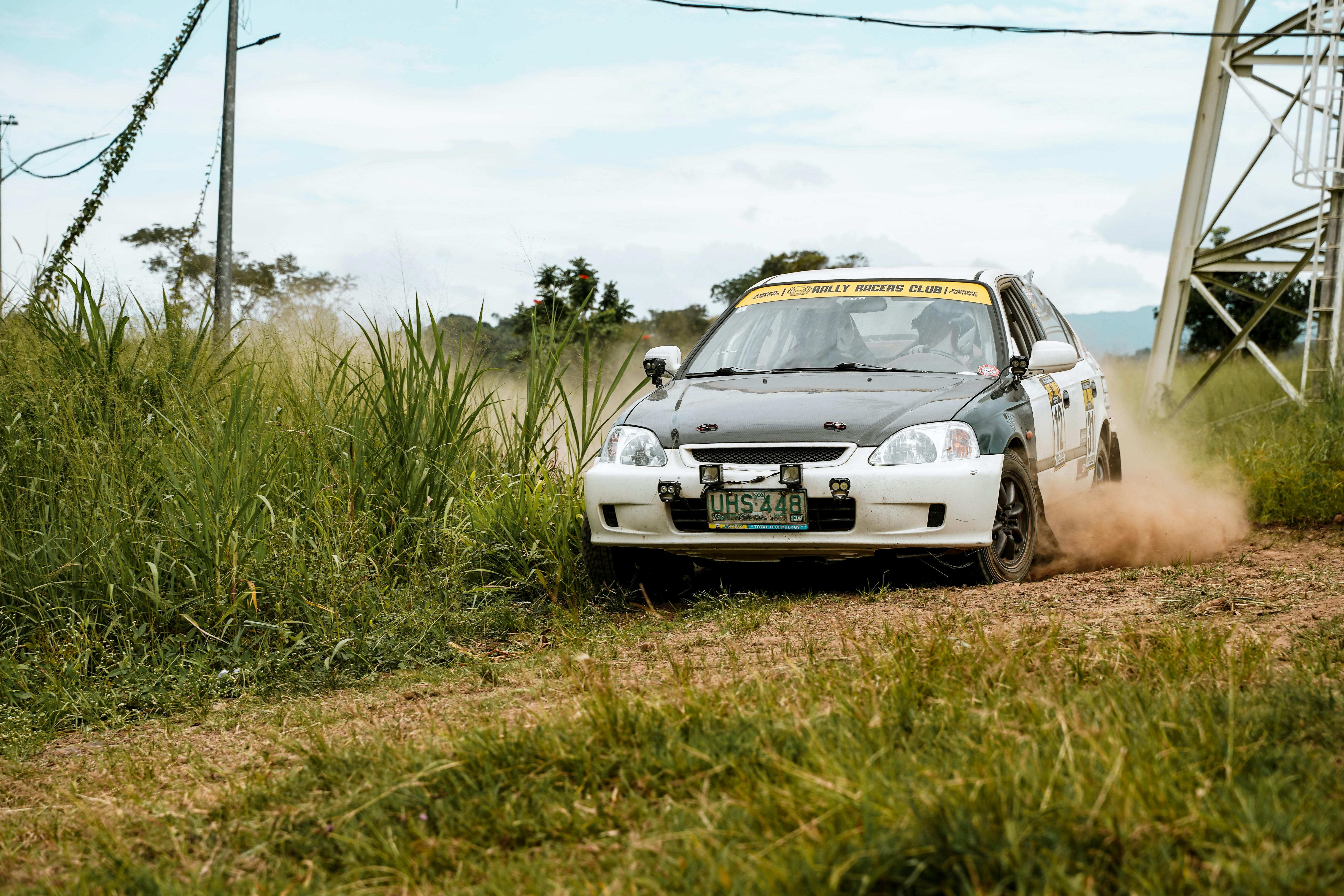 White Rally Car Racing on a Dirt Track · Free Stock Photo