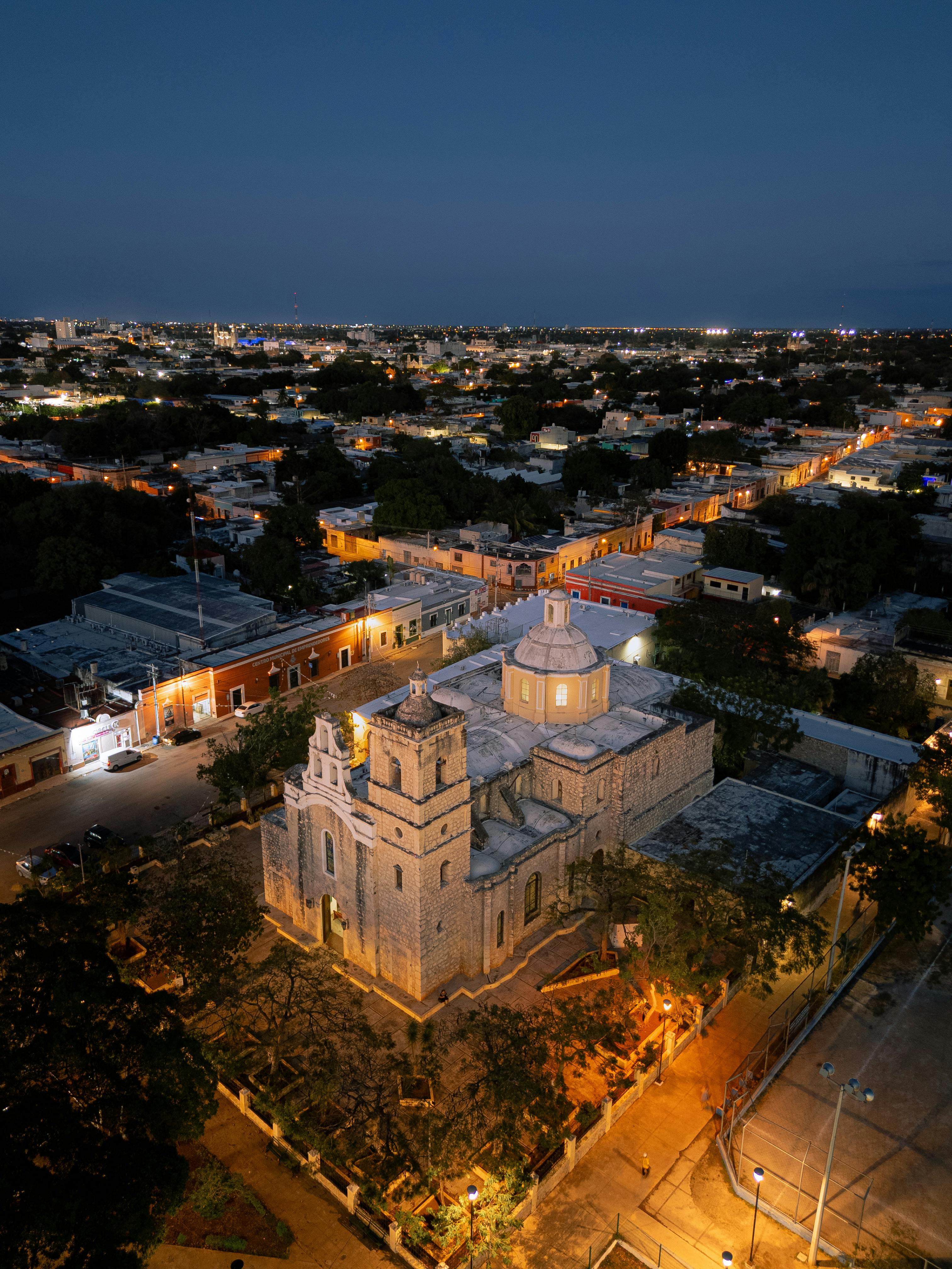 Aerial Night View of Mérida Cathedral in Mexico · Free Stock Photo