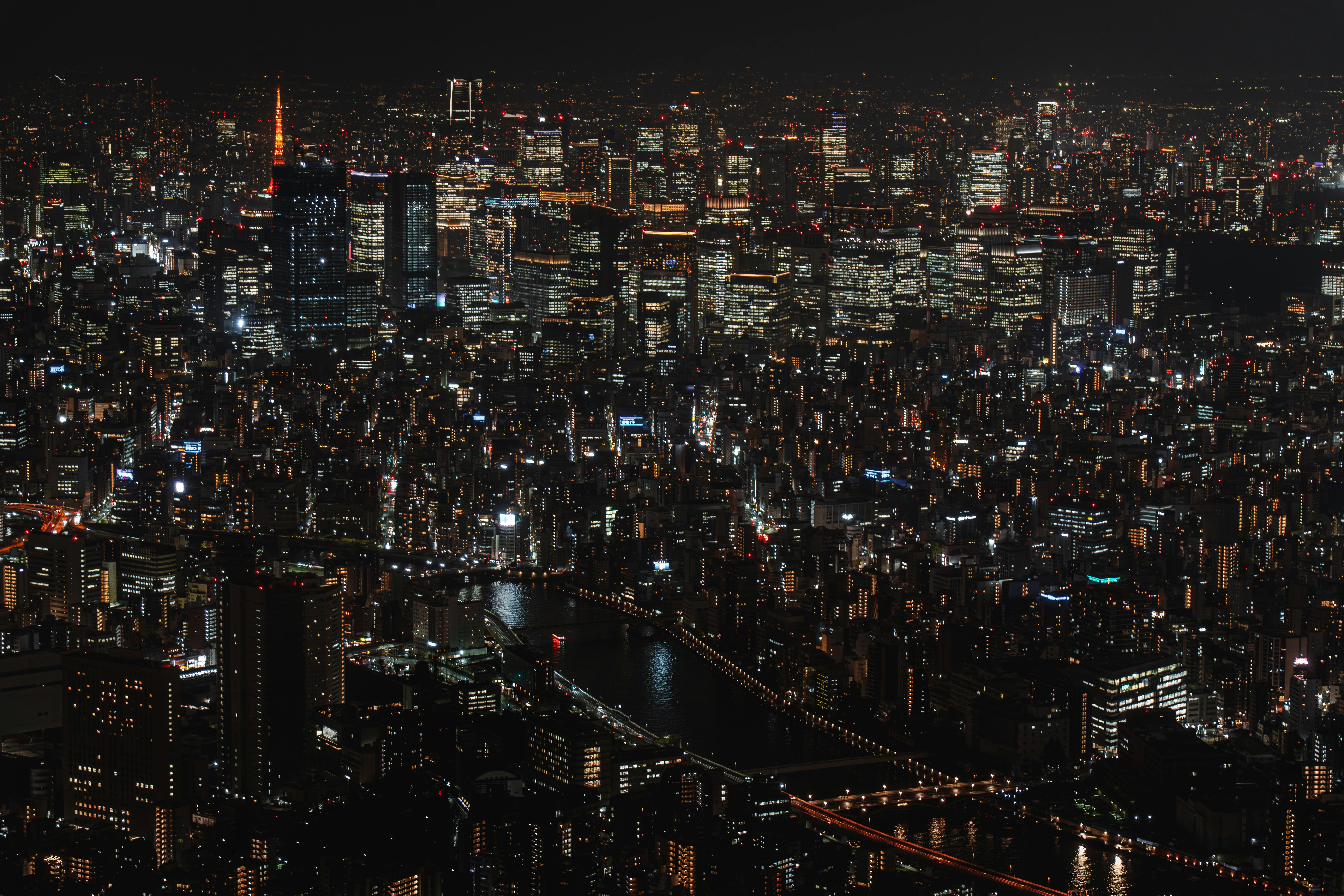 Vista Aérea Do Horizonte Da Cidade De Tóquio à Noite · Foto ...