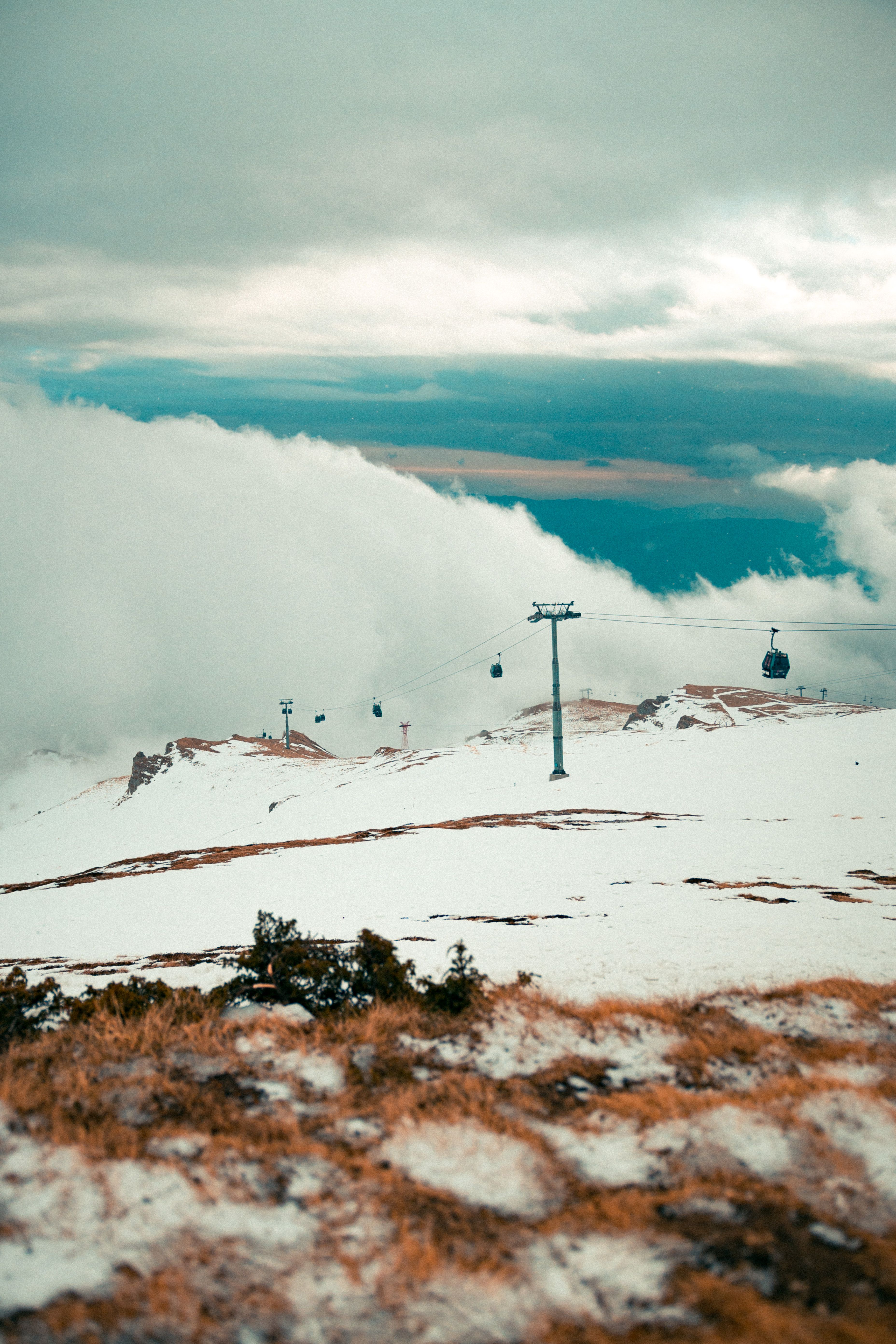 Snowy Mountain View with Cable Cars · Free Stock Photo