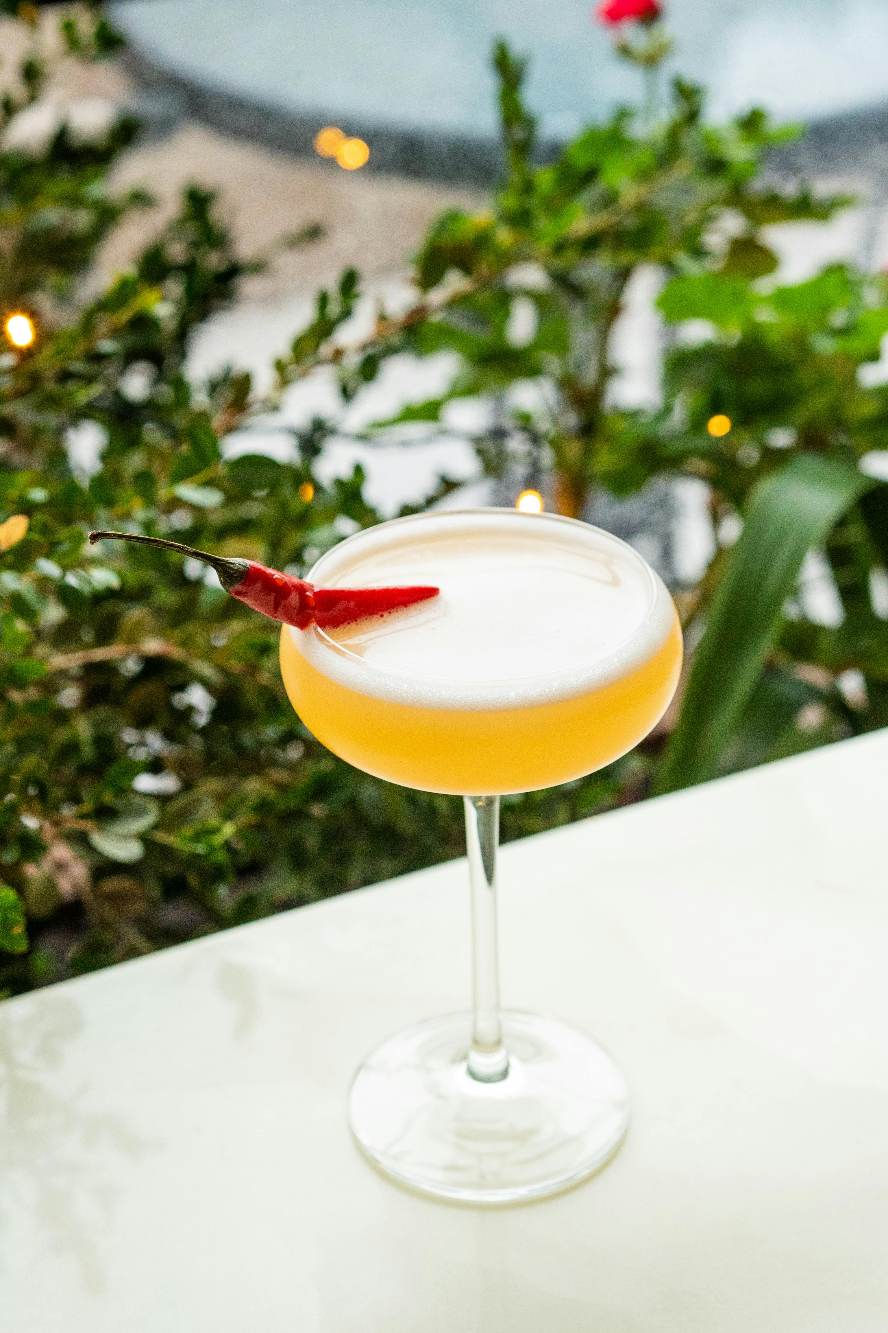 Spicy Chili Cocktail in Elegant Glass Outdoors · Free Stock Photo