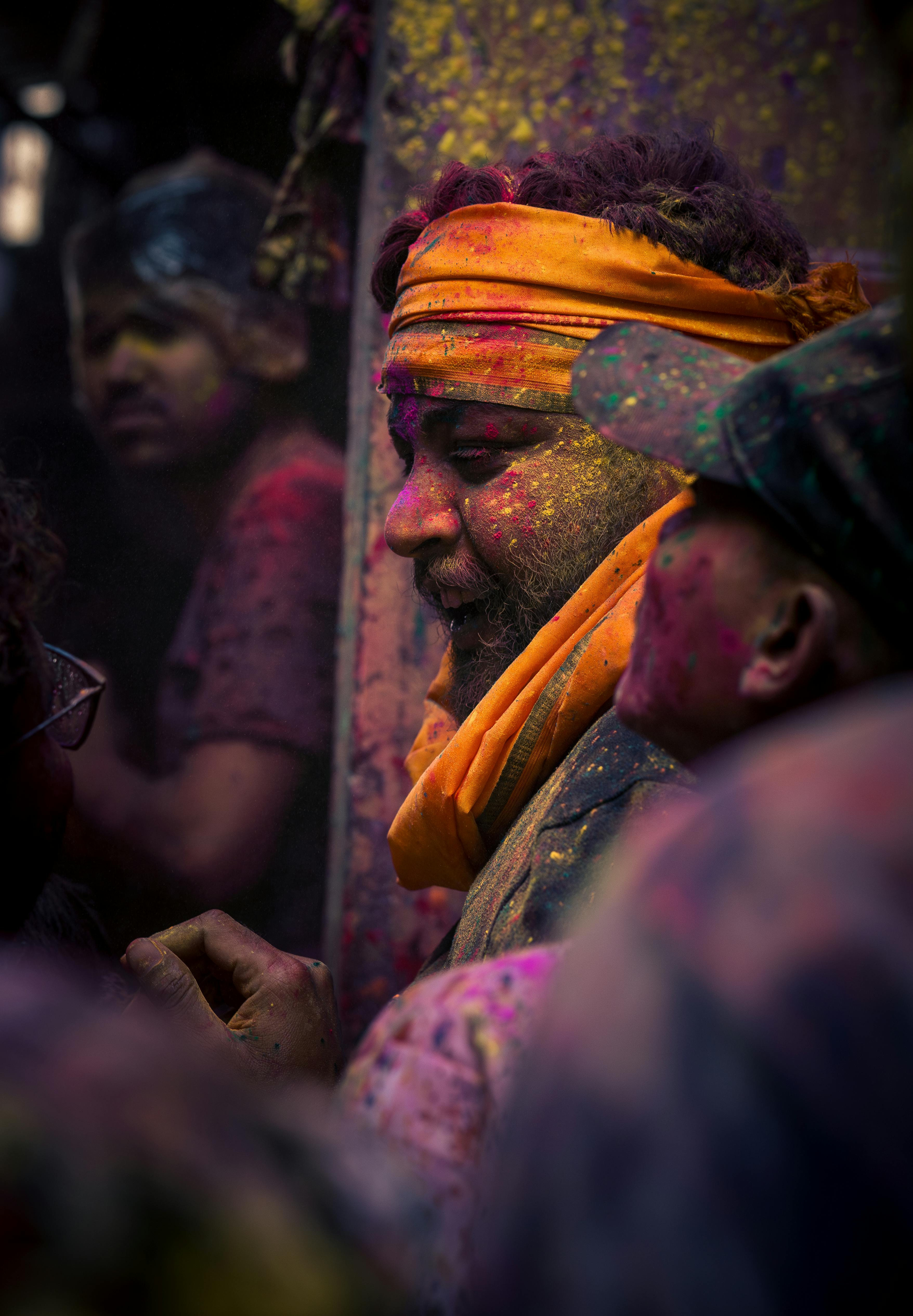 Vibrant Holi Celebration in Vrindavan · Free Stock Photo
