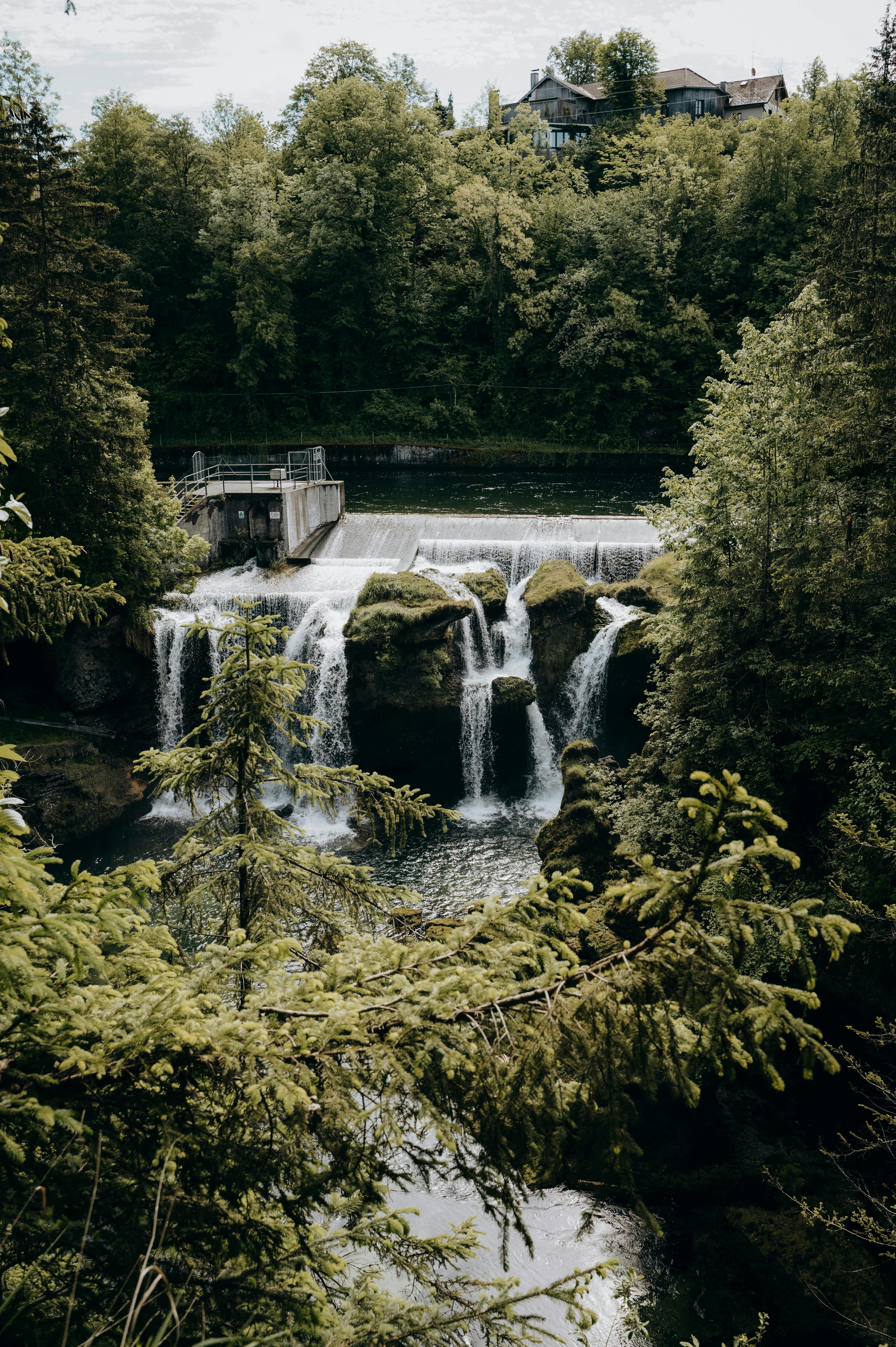 Scenic Forest Waterfall with Viewing Platform · Free Stock Photo