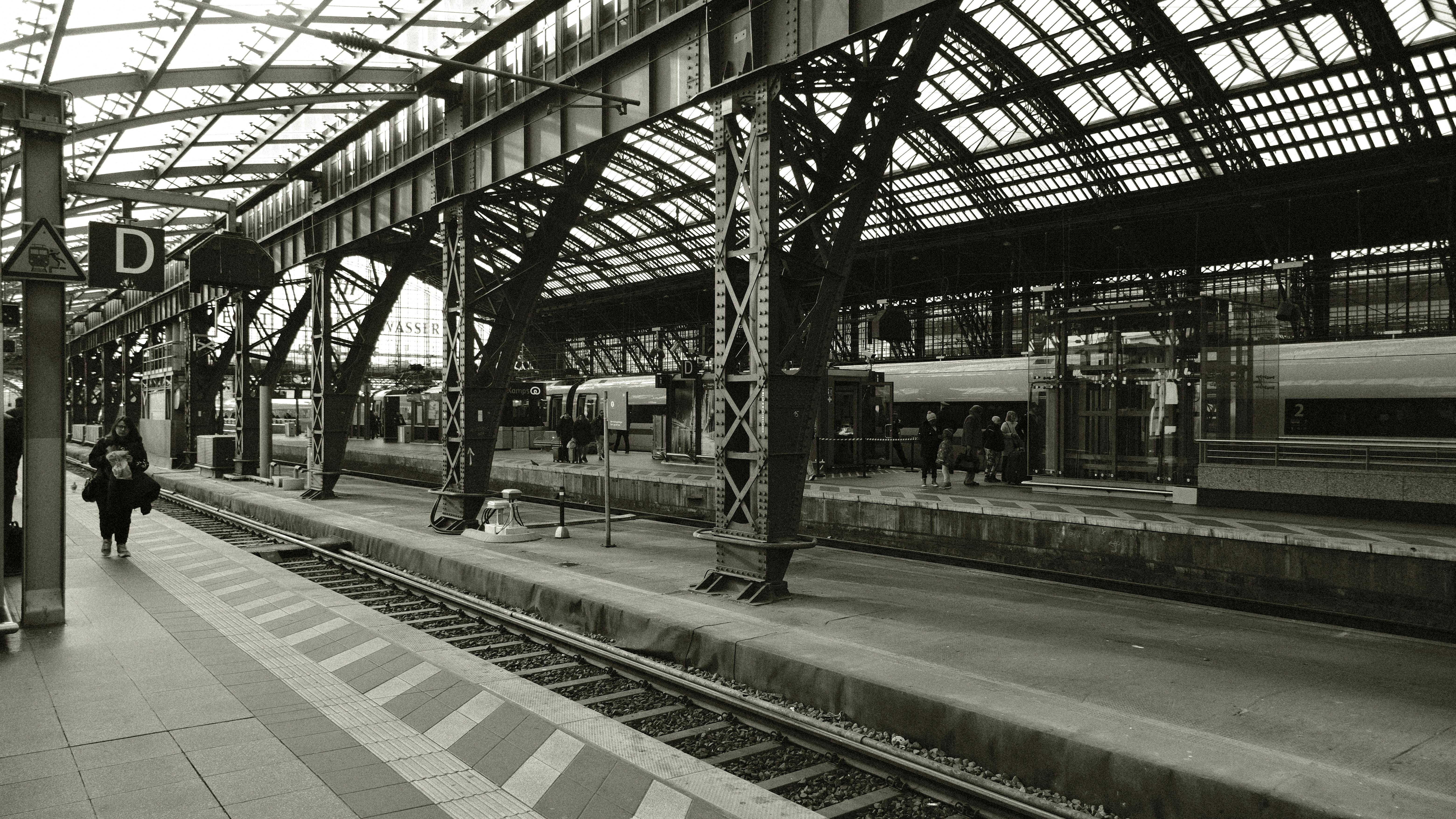 Historic European train station in monochrome · Free Stock Photo
