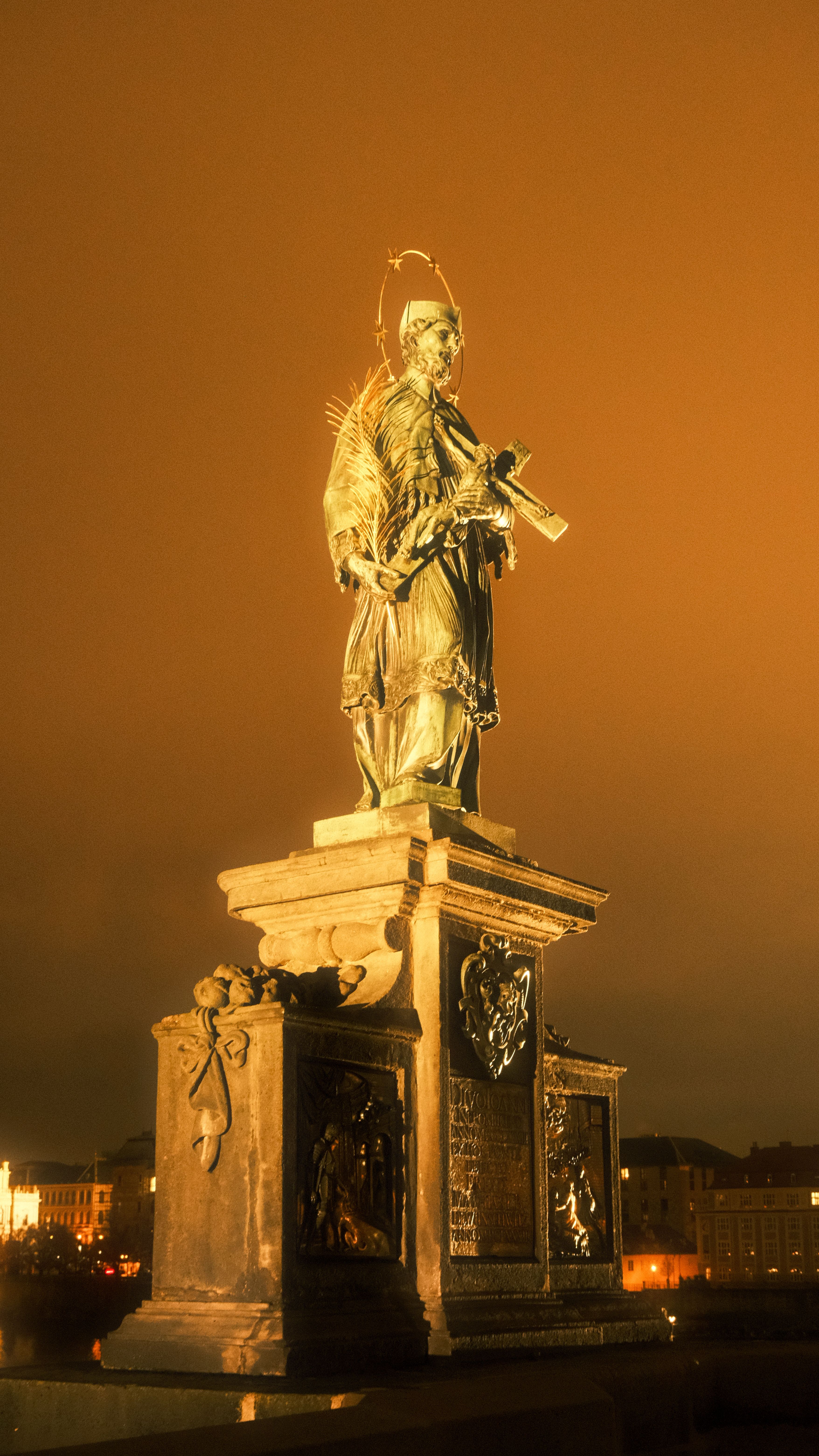 St. John of Nepomuk Statue on Charles Bridge at Night · Free Stock Photo