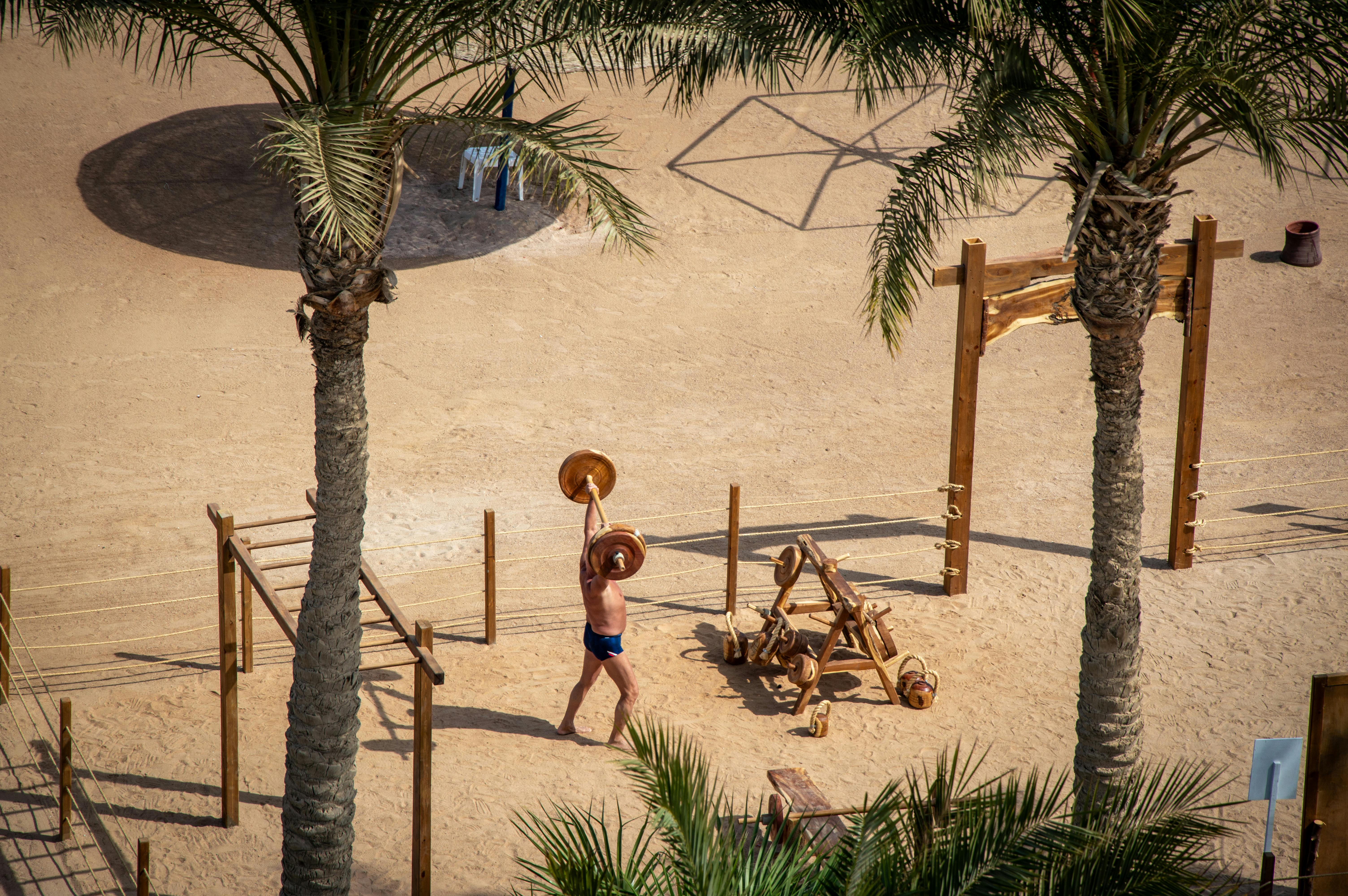 Outdoor Workout in Desert Setting with Palm Trees · Free Stock Photo