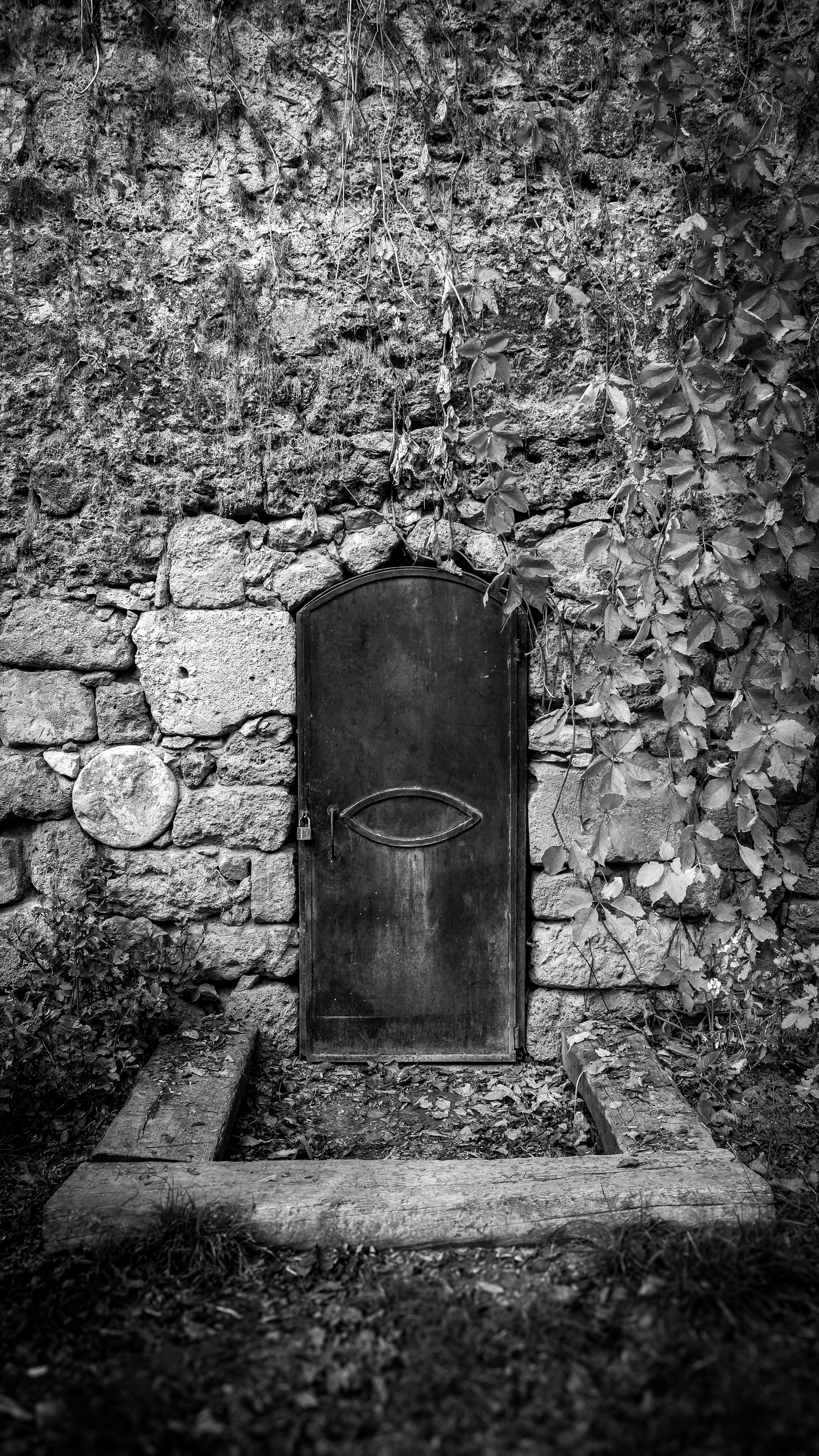 Mysterious Stone Wall with Iron Doorway · Free Stock Photo