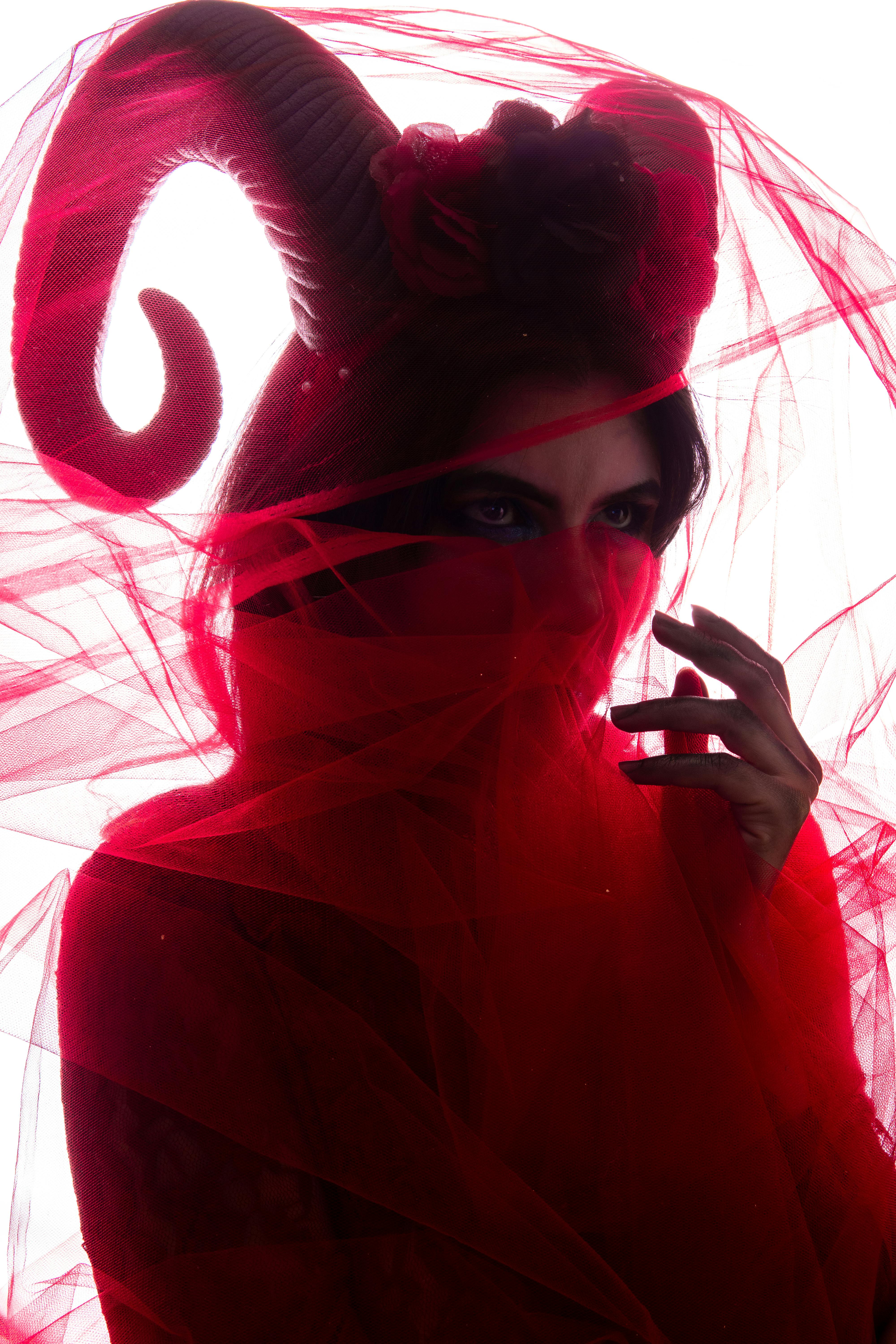 Dramatic Red Veil Fashion Editorial Portrait · Free Stock Photo