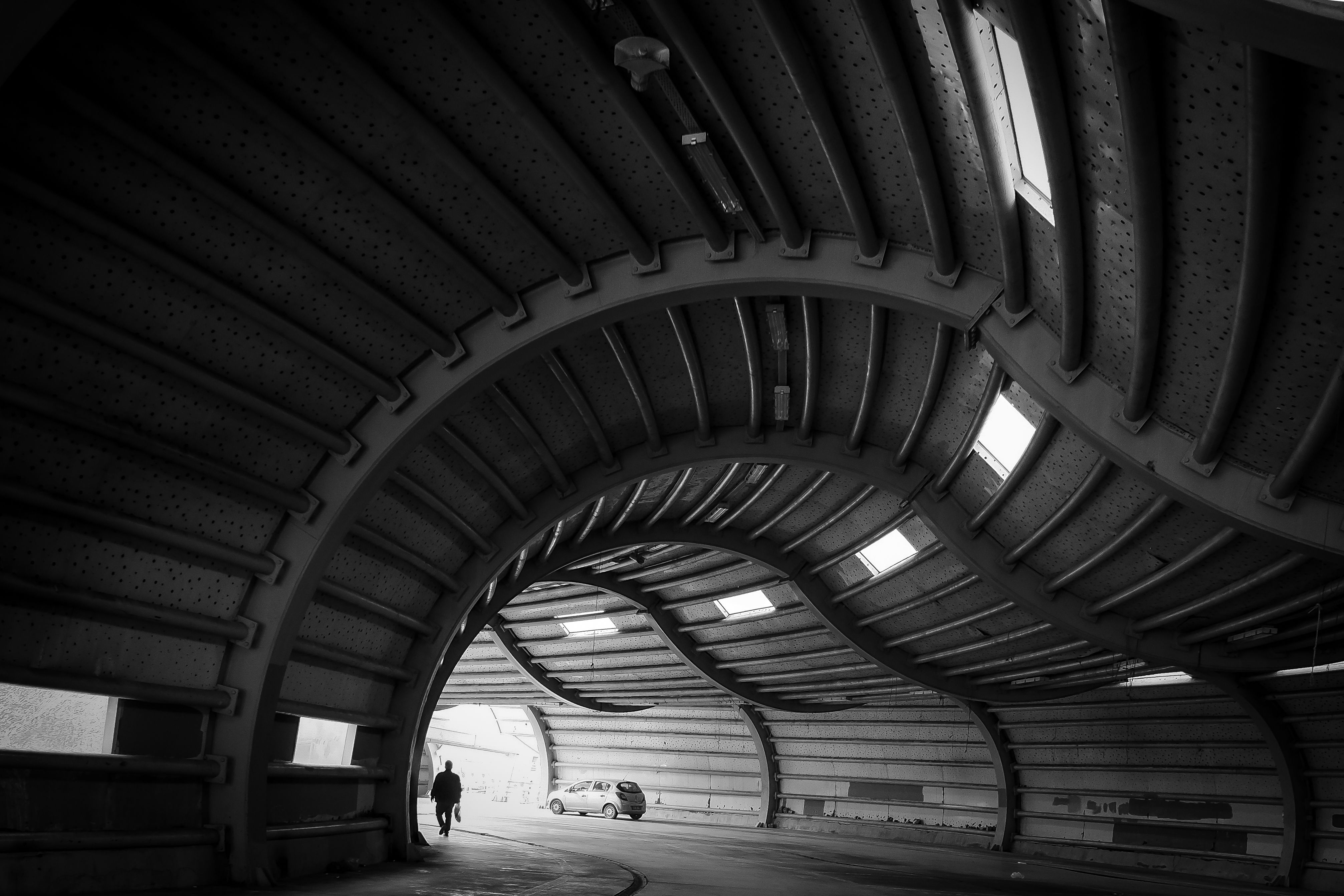 Curved Architectural Tunnel with Silhouette · Free Stock Photo