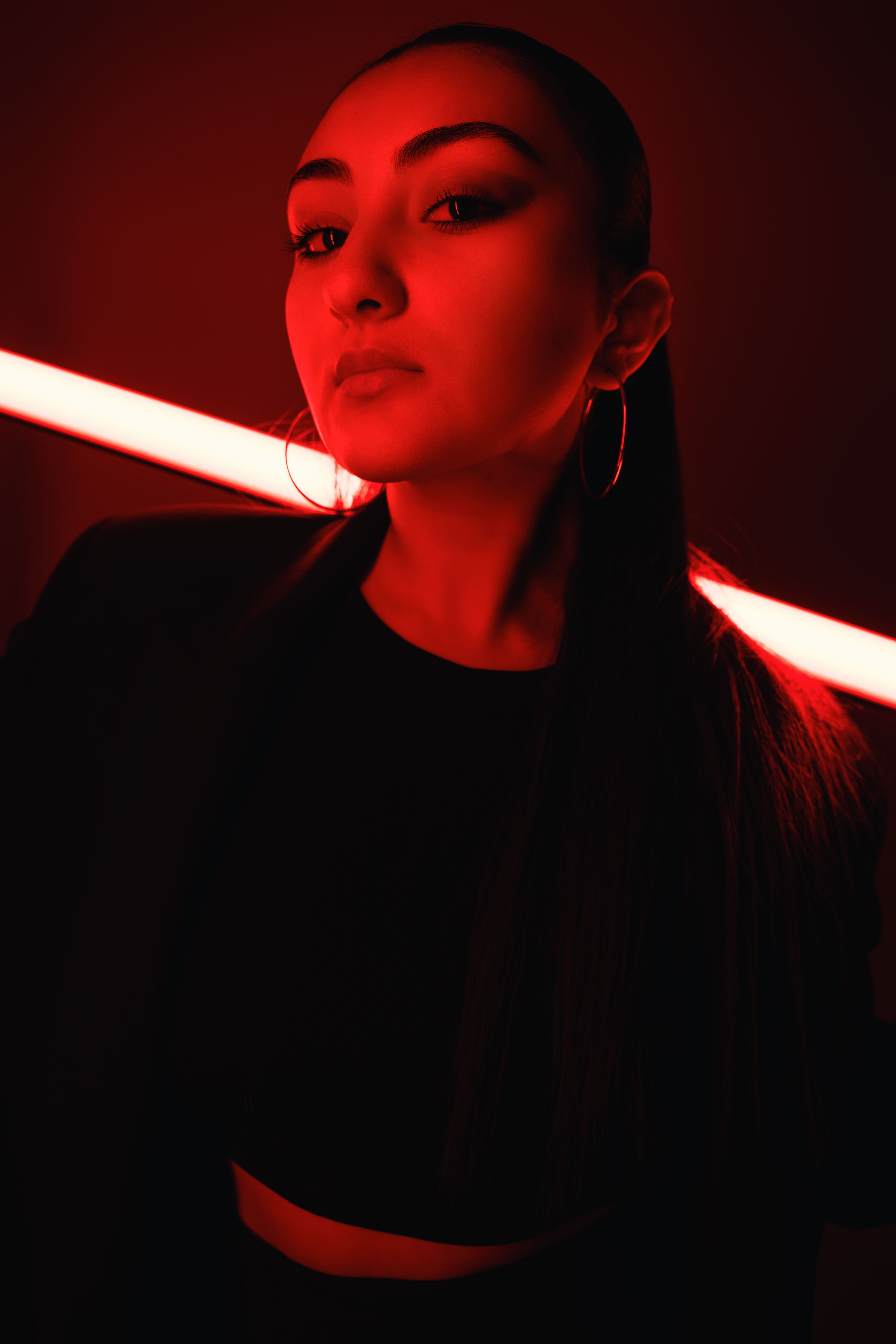 Dramatic Neon Portrait with Red Lighting Effects · Free Stock Photo