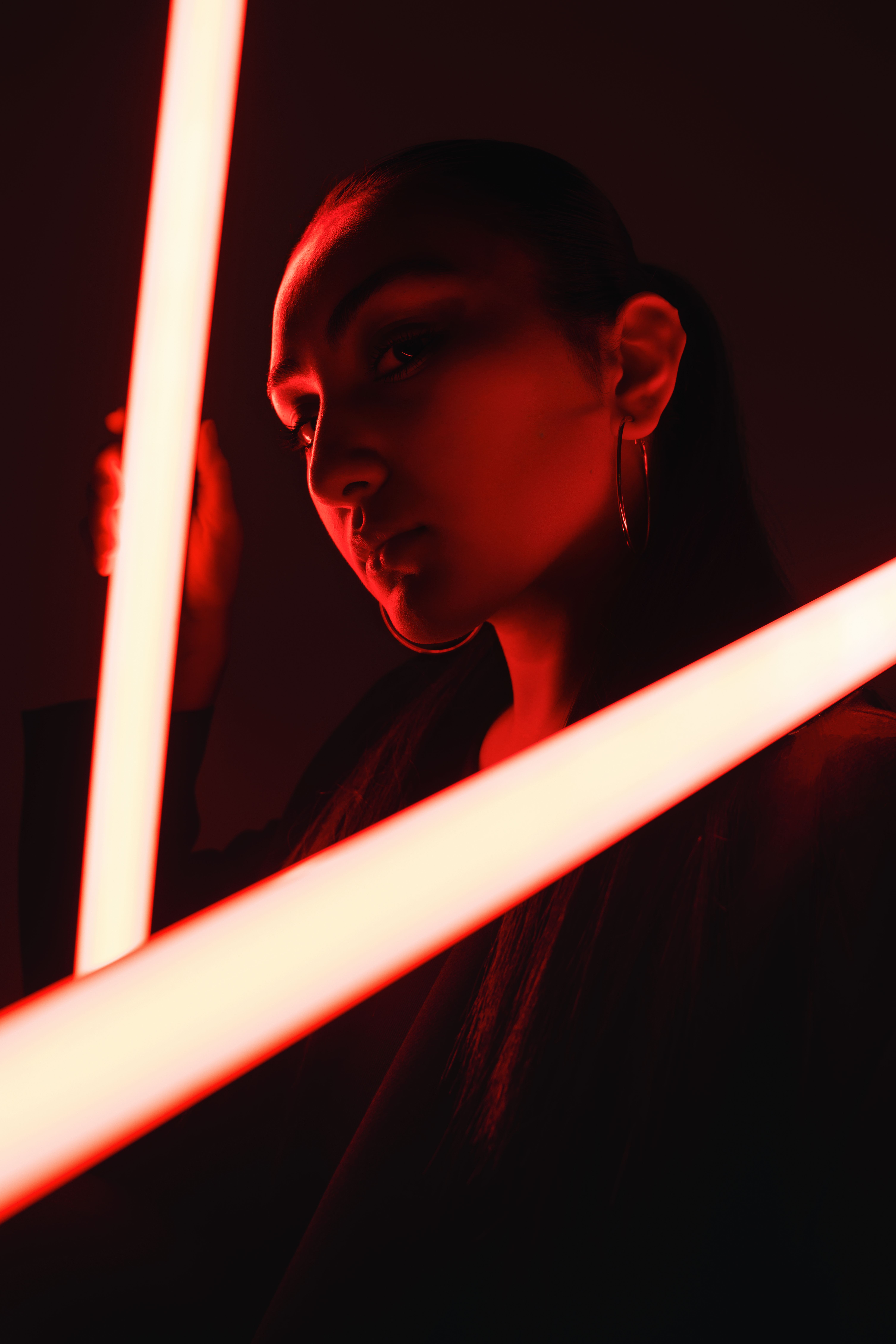 Futuristic Portrait with Neon Red Lighting · Free Stock Photo