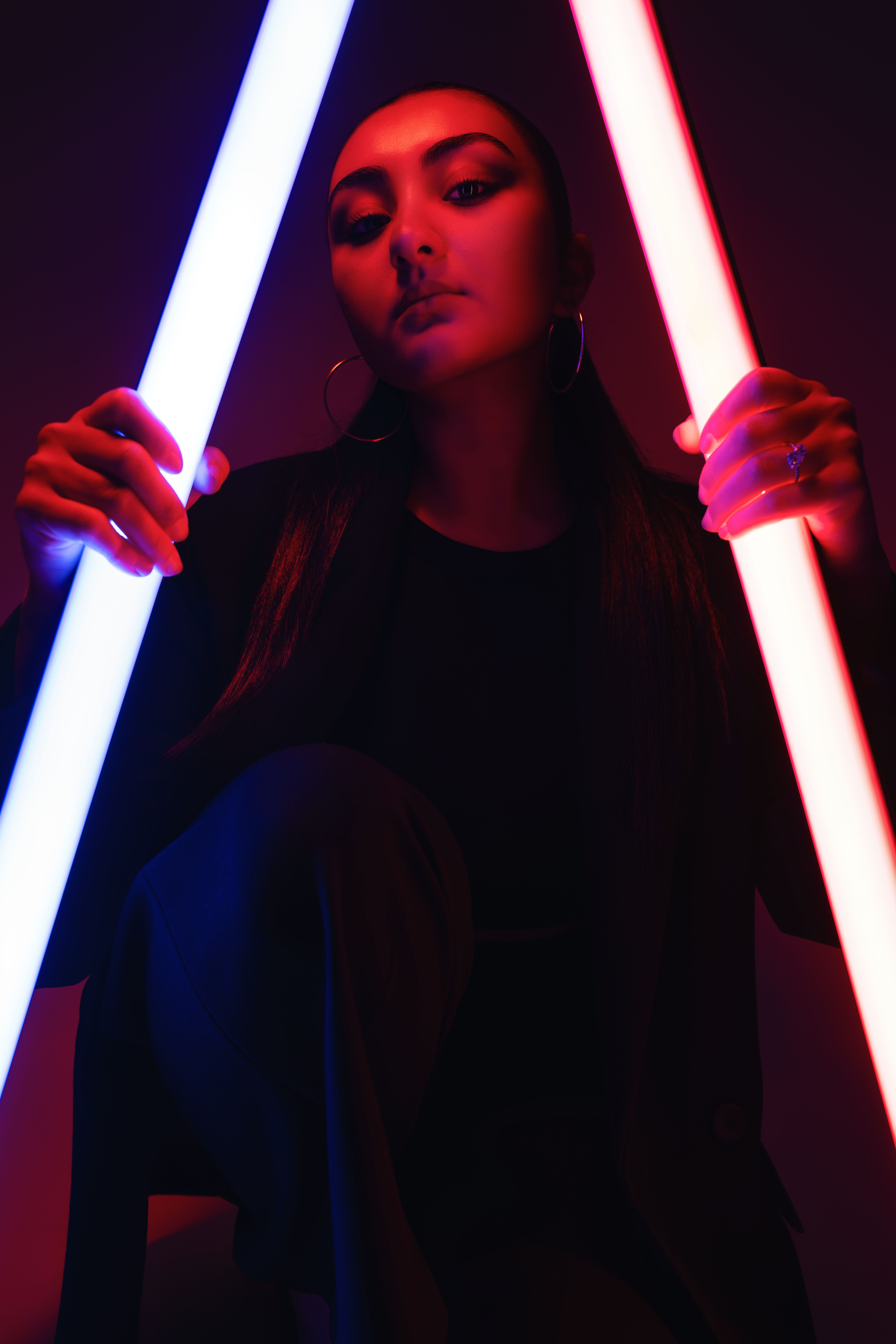Stylish Neon Portrait with Dramatic Lighting · Free Stock Photo