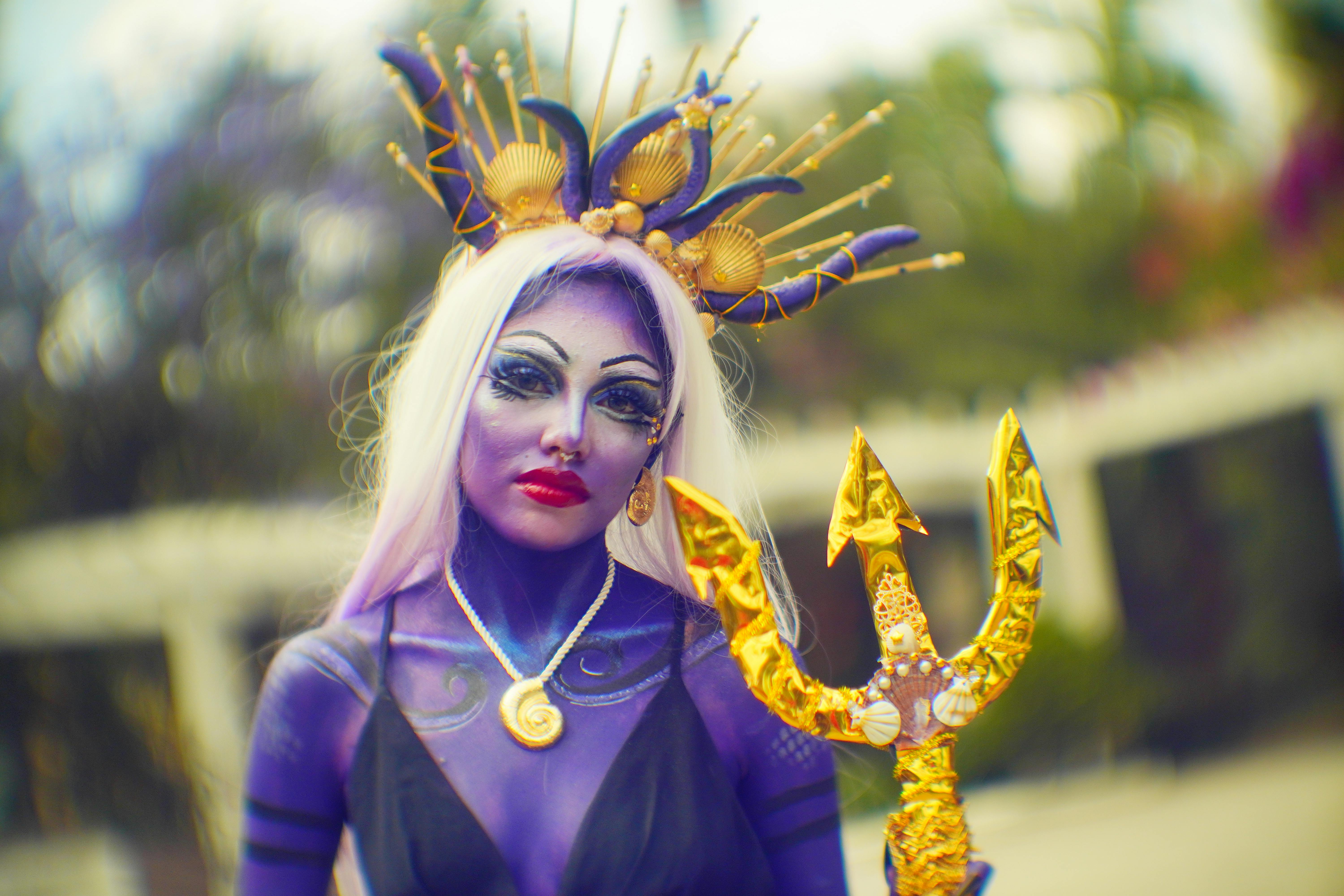 Fantasy Cosplay Portrait with Golden Trident · Free Stock Photo