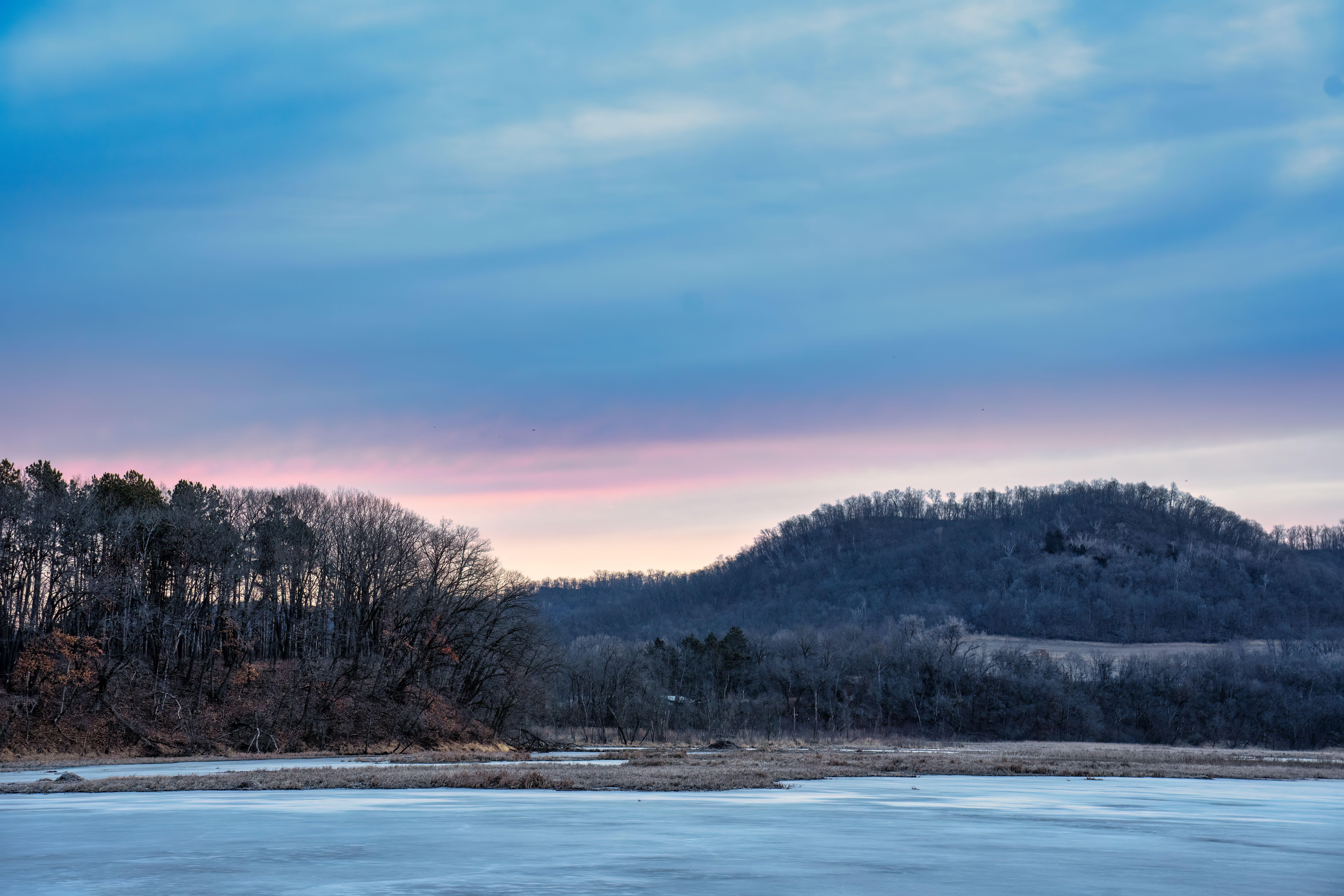 Winter Landscape at Dusk in Alma, Wisconsin · Free Stock Photo