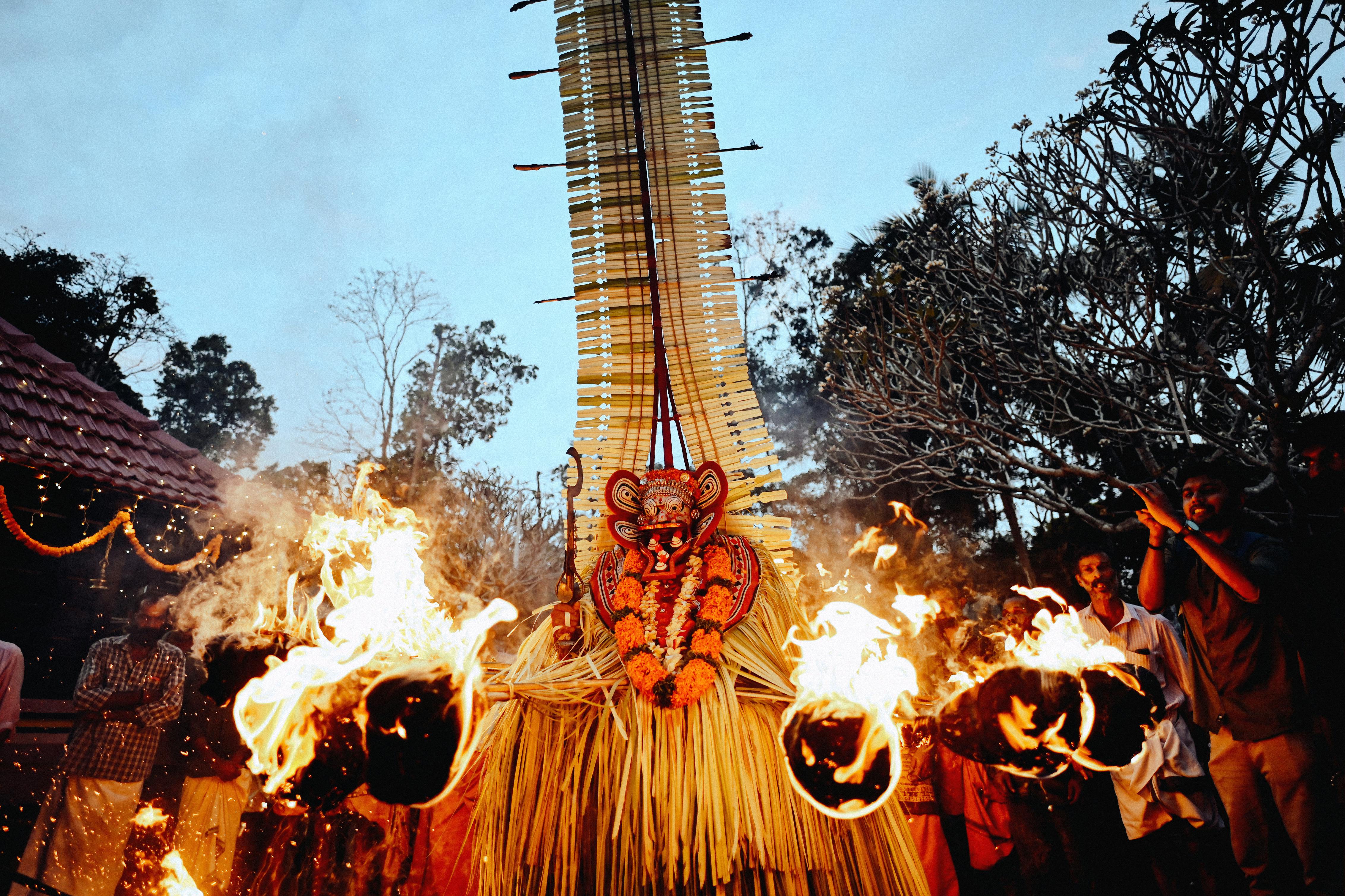 Traditional Theyyam Performance with Fire in Kannur · Free Stock Photo