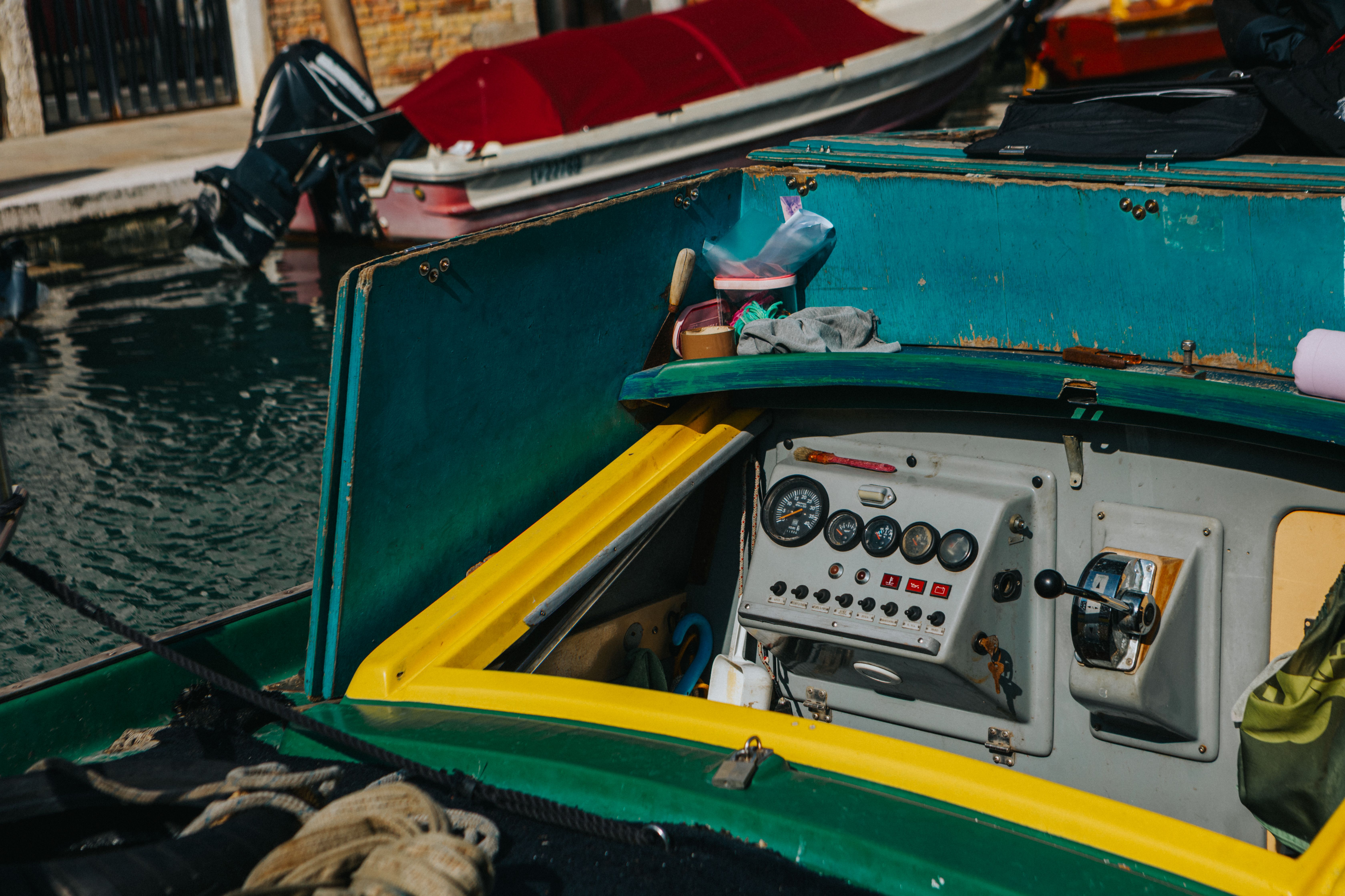 Colorful Boat Cockpit by Canal Dockside · Free Stock Photo