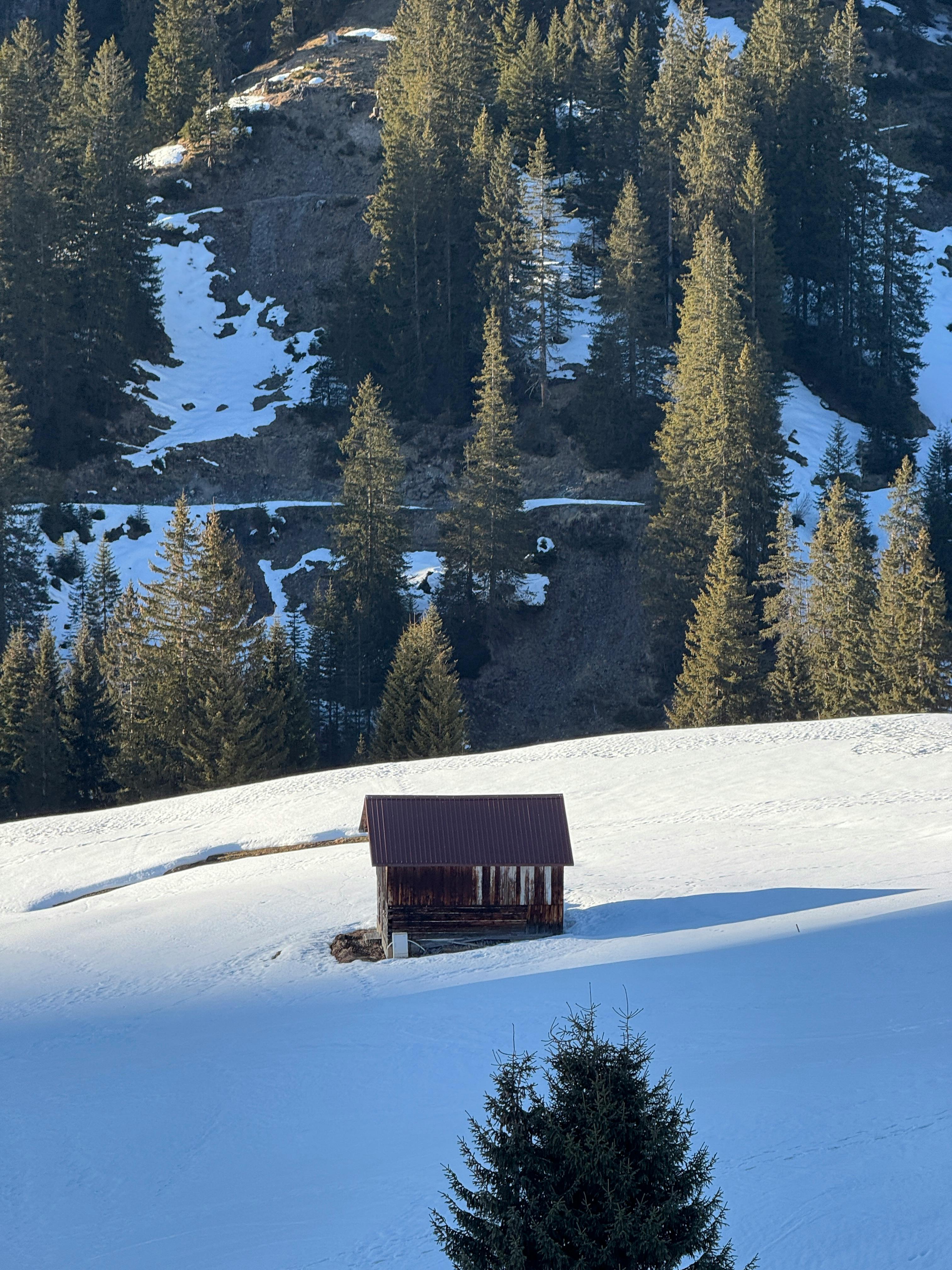 Scenic Alpine Winter Landscape with Snowy Cabin · Free Stock Photo