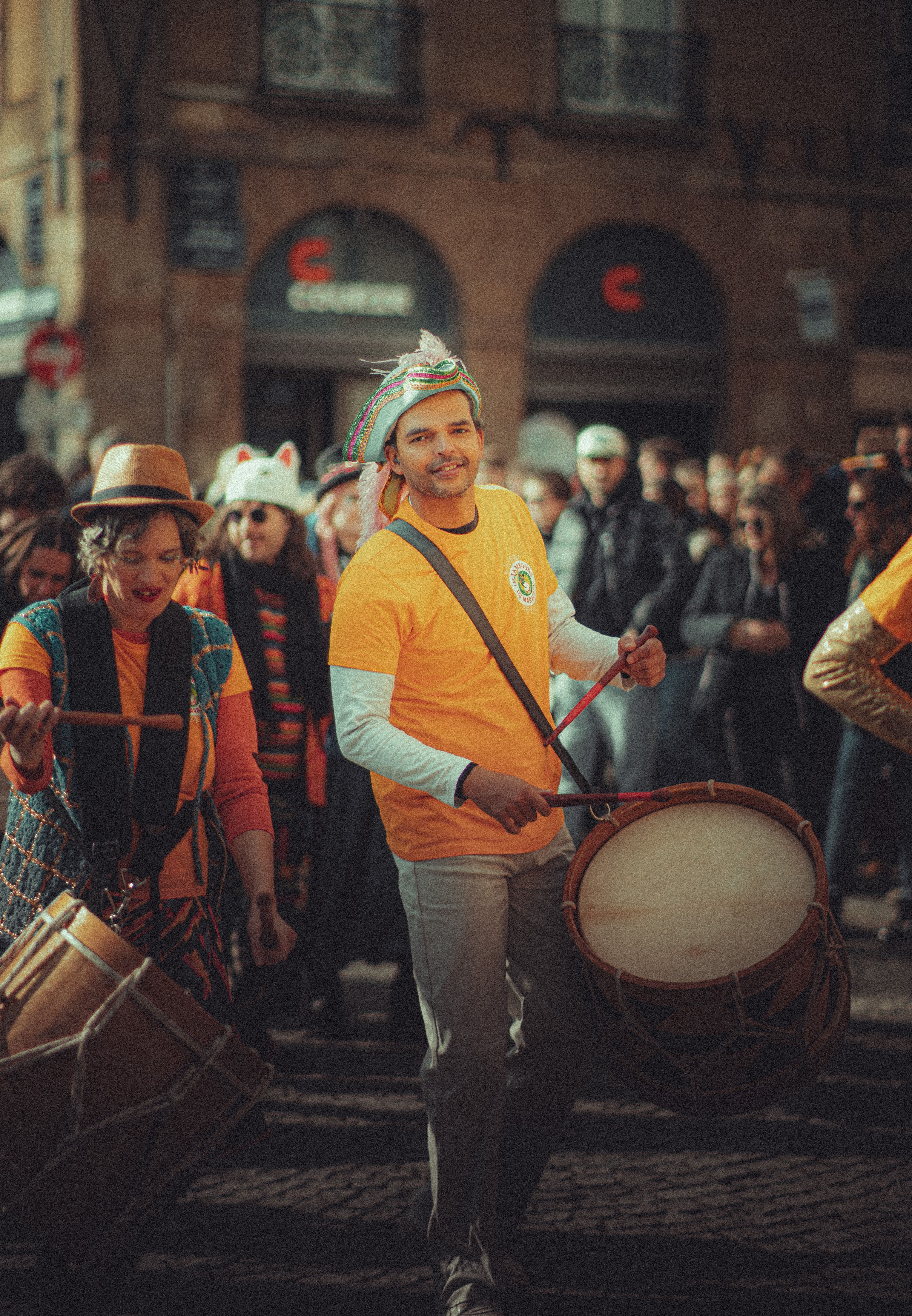 Street Musicians Playing Drums at Outdoor Festival · Free Stock Photo
