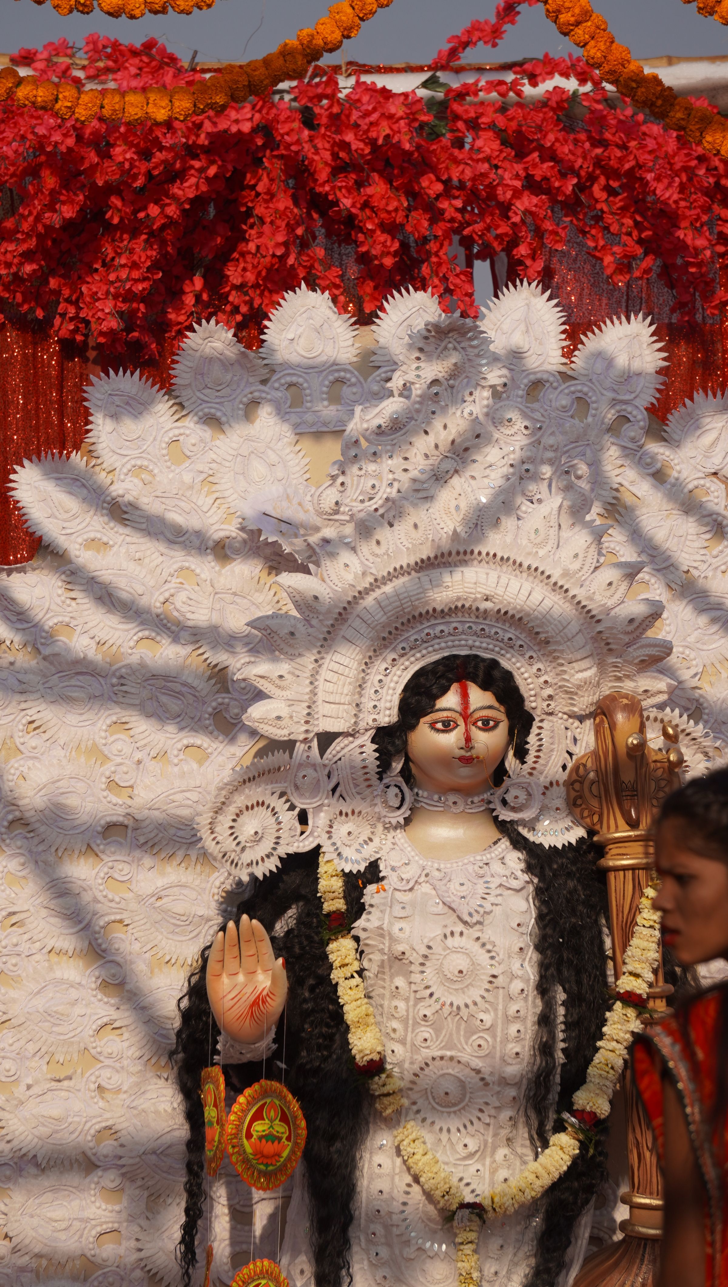 Colorful Durga Puja Decor with Goddess Idol · Free Stock Photo
