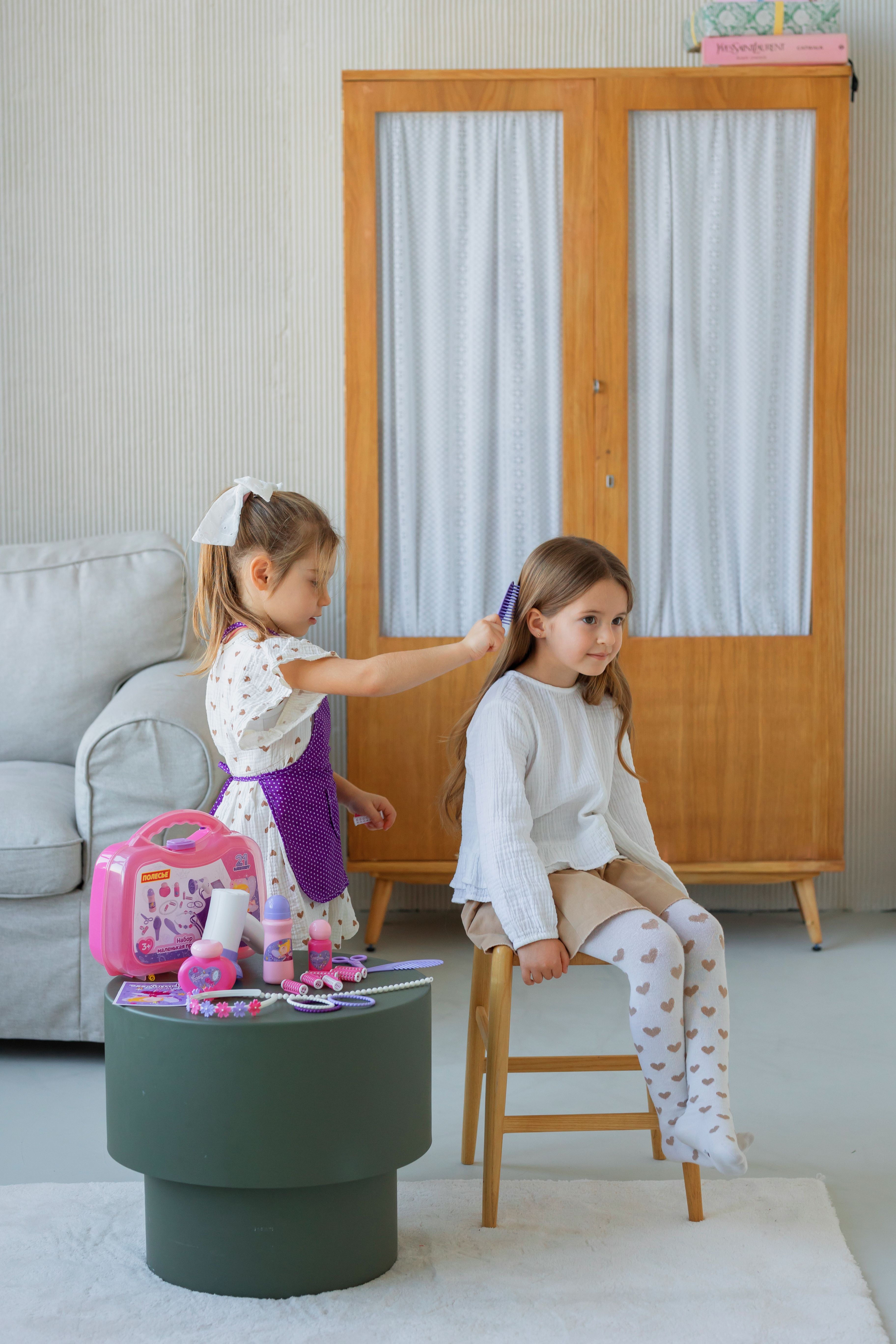 Children Playing Hair Salon Game Indoors · Free Stock Photo
