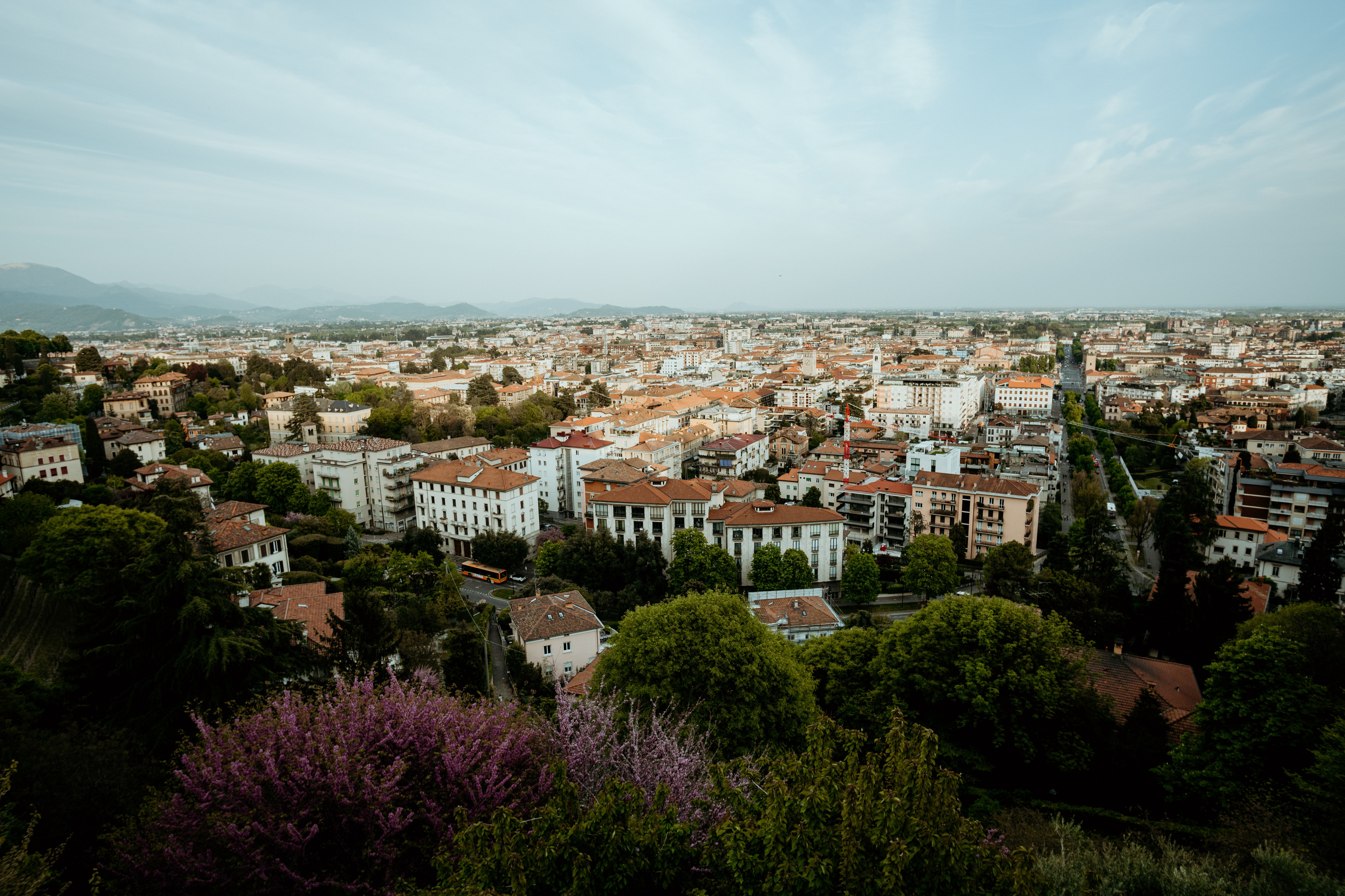Aerial View of Cityscape with Red Roofs and Greenery · Free Stock Photo