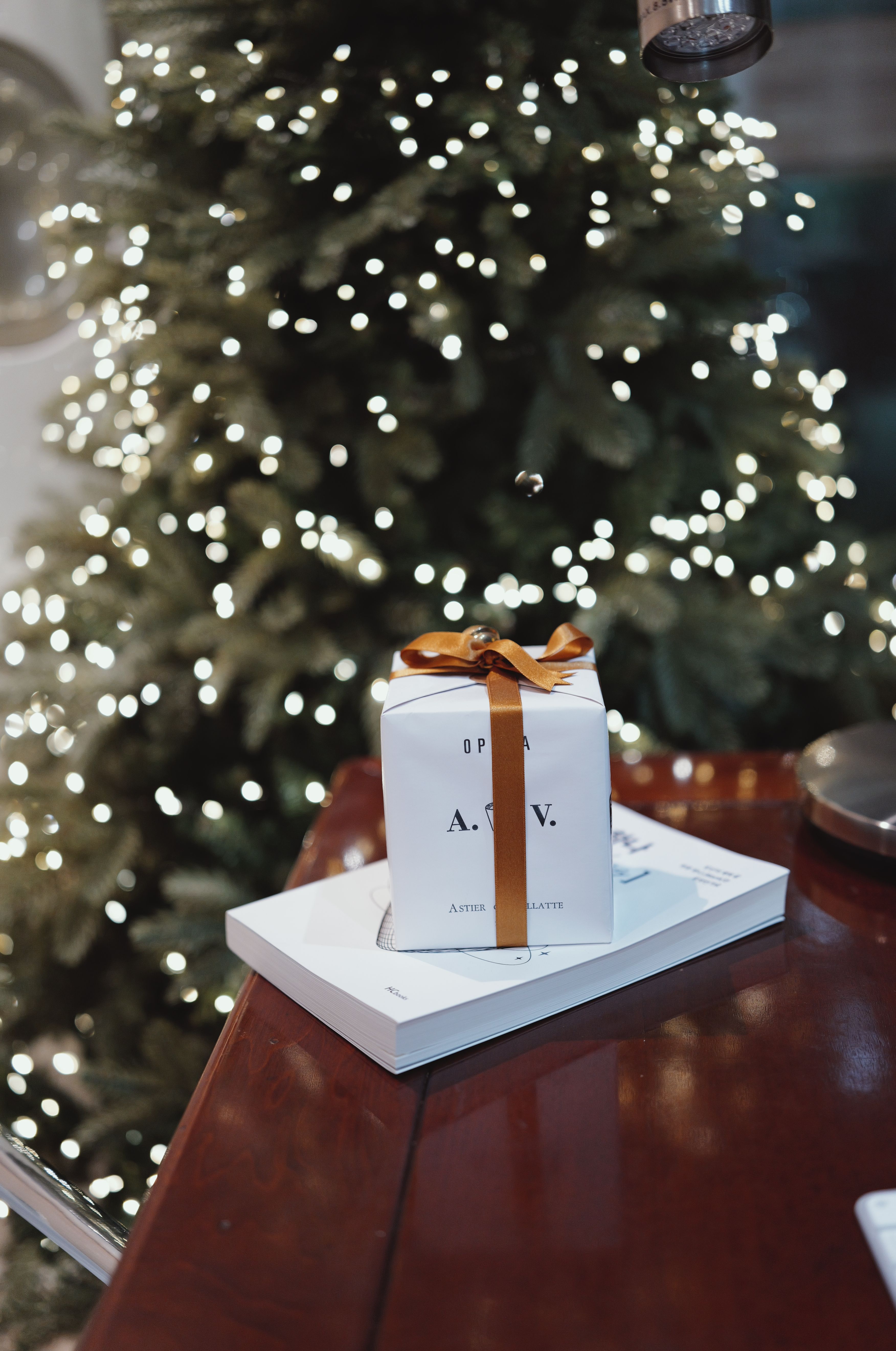 Elegant Christmas Gift Box by Decorated Tree · Free Stock Photo