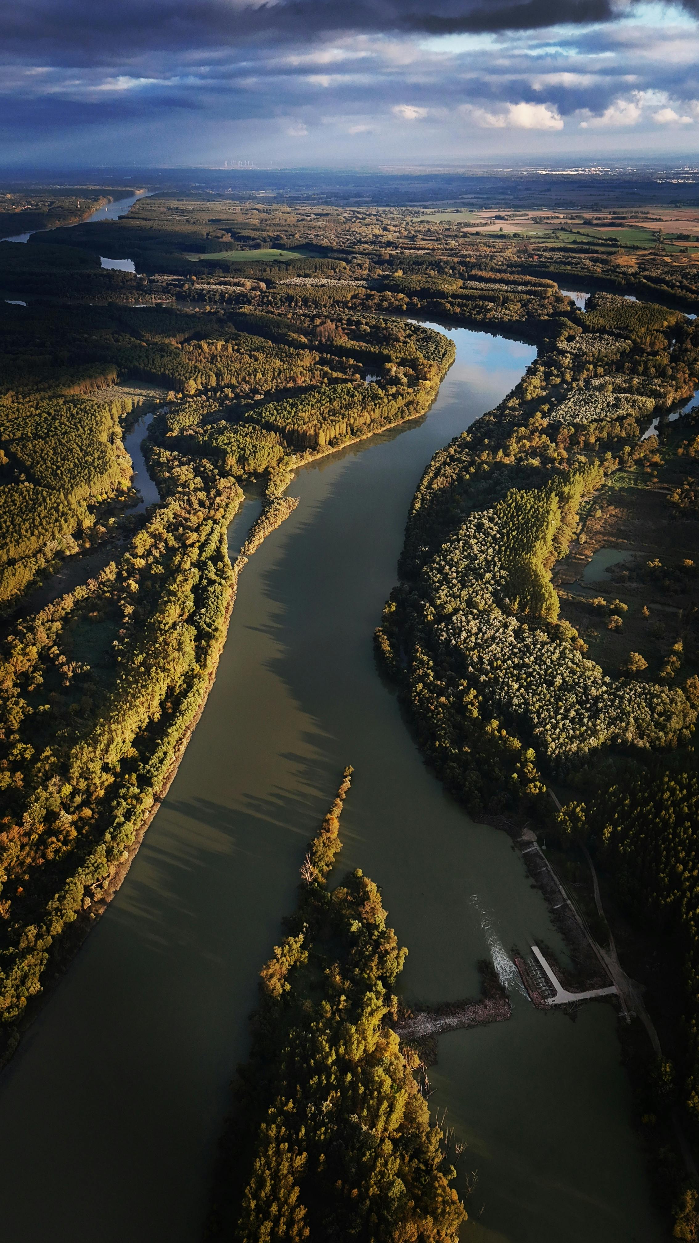 Aerial View of Scenic Danube River Landscape · Free Stock Photo