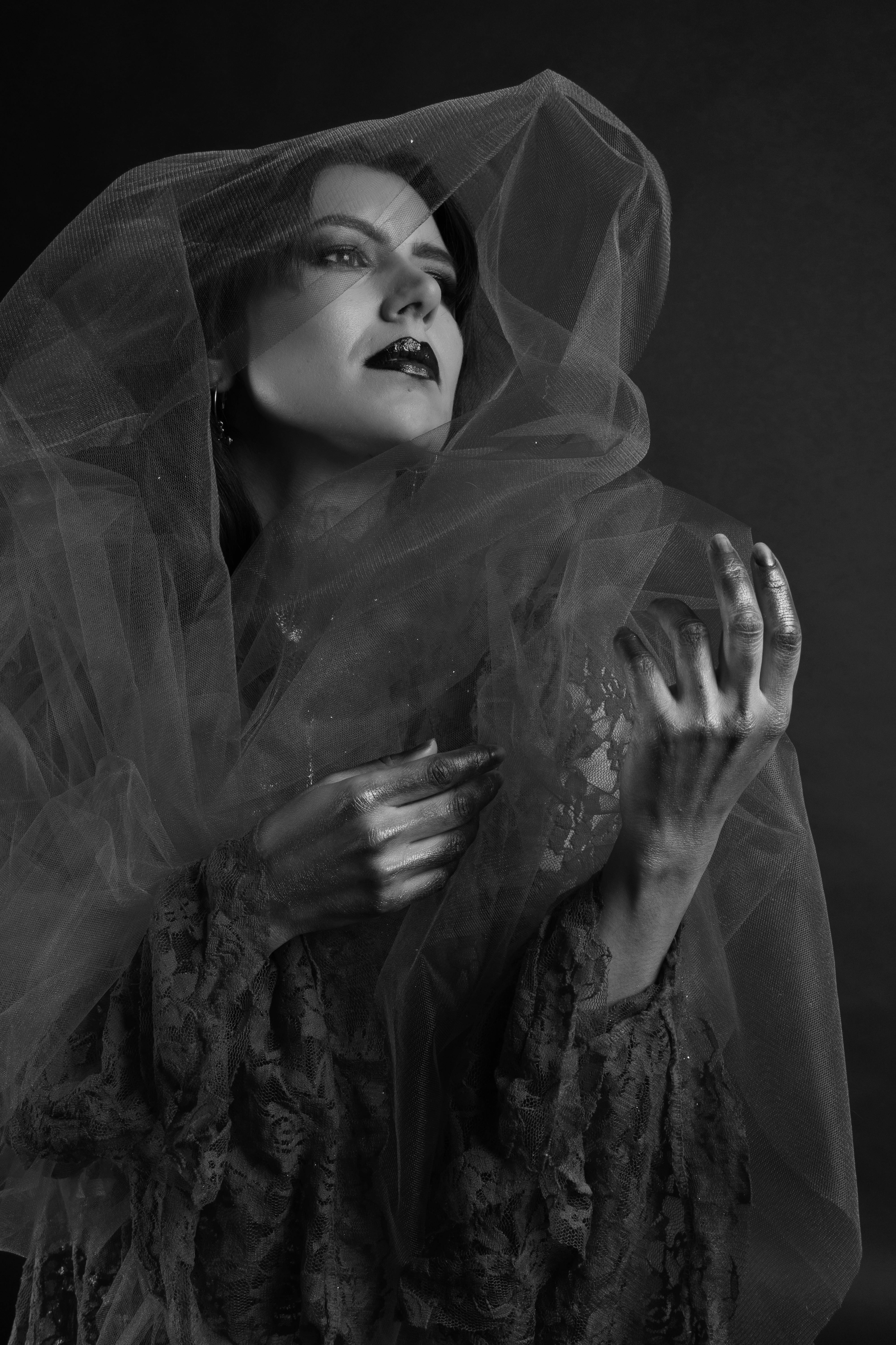 Ethereal Gothic Woman in Veil Black and White · Free Stock Photo