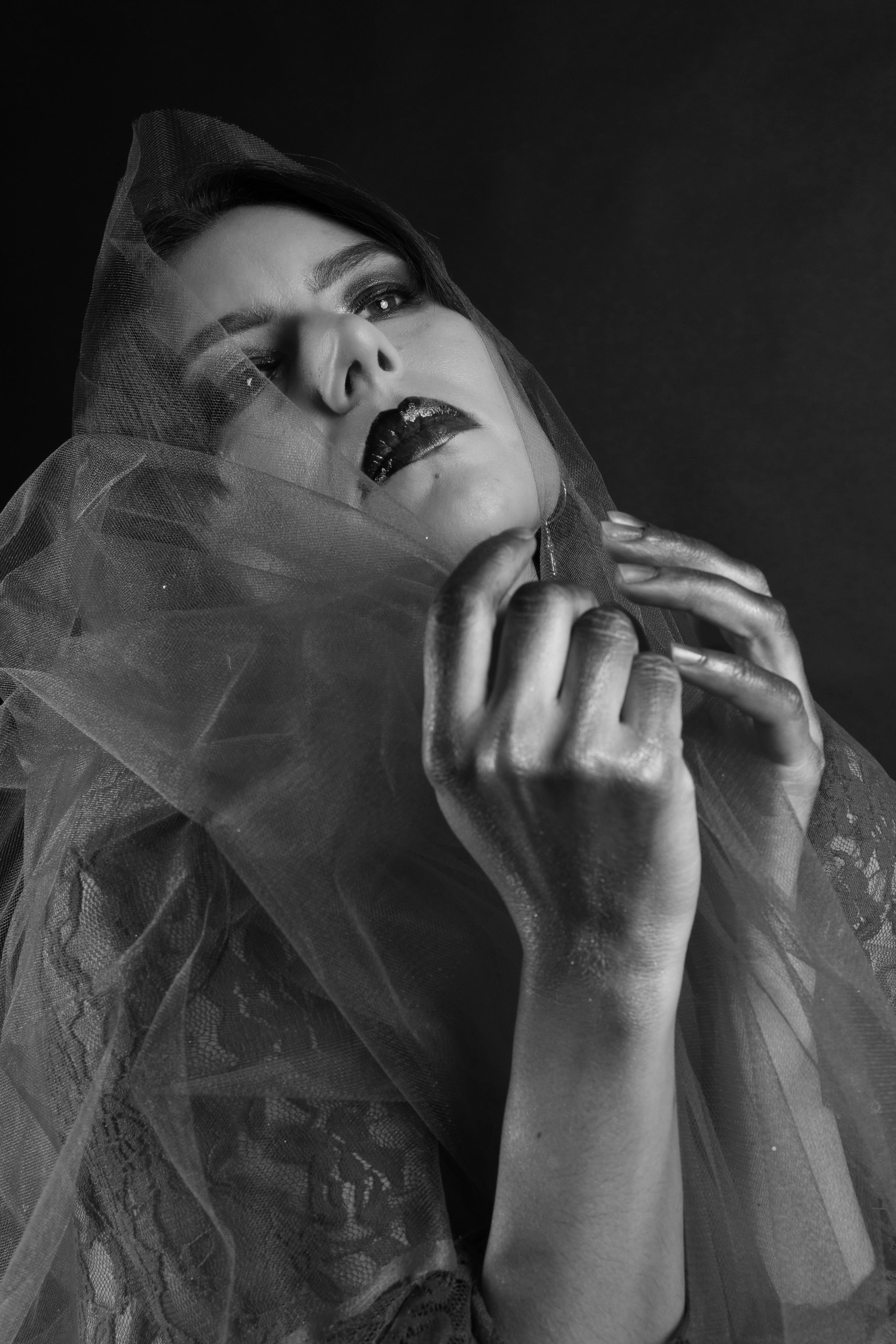 Dramatic Black and White Portrait of Veiled Woman · Free Stock Photo