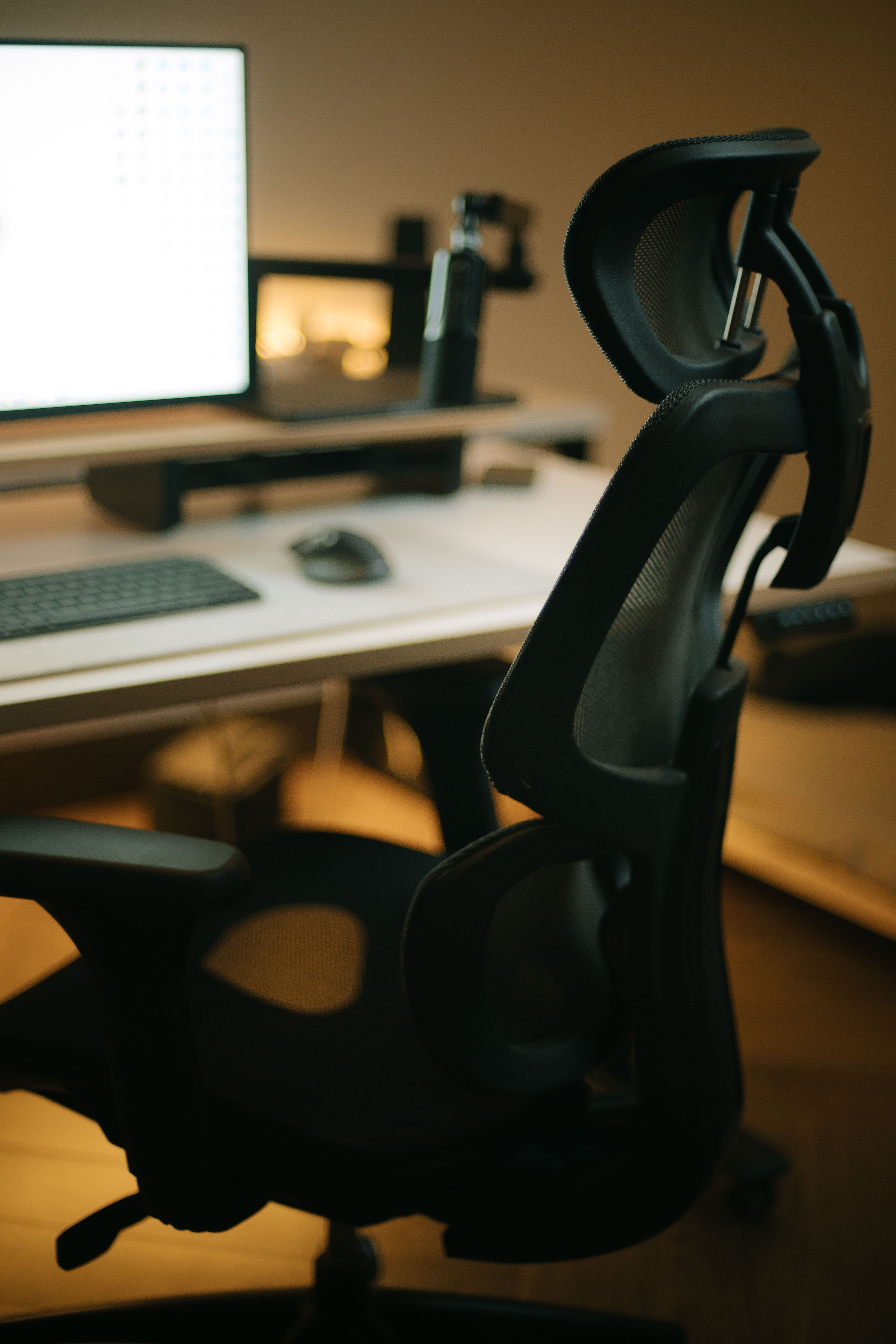 Modern Office Chair and Desk Setup at Night · Free Stock Photo