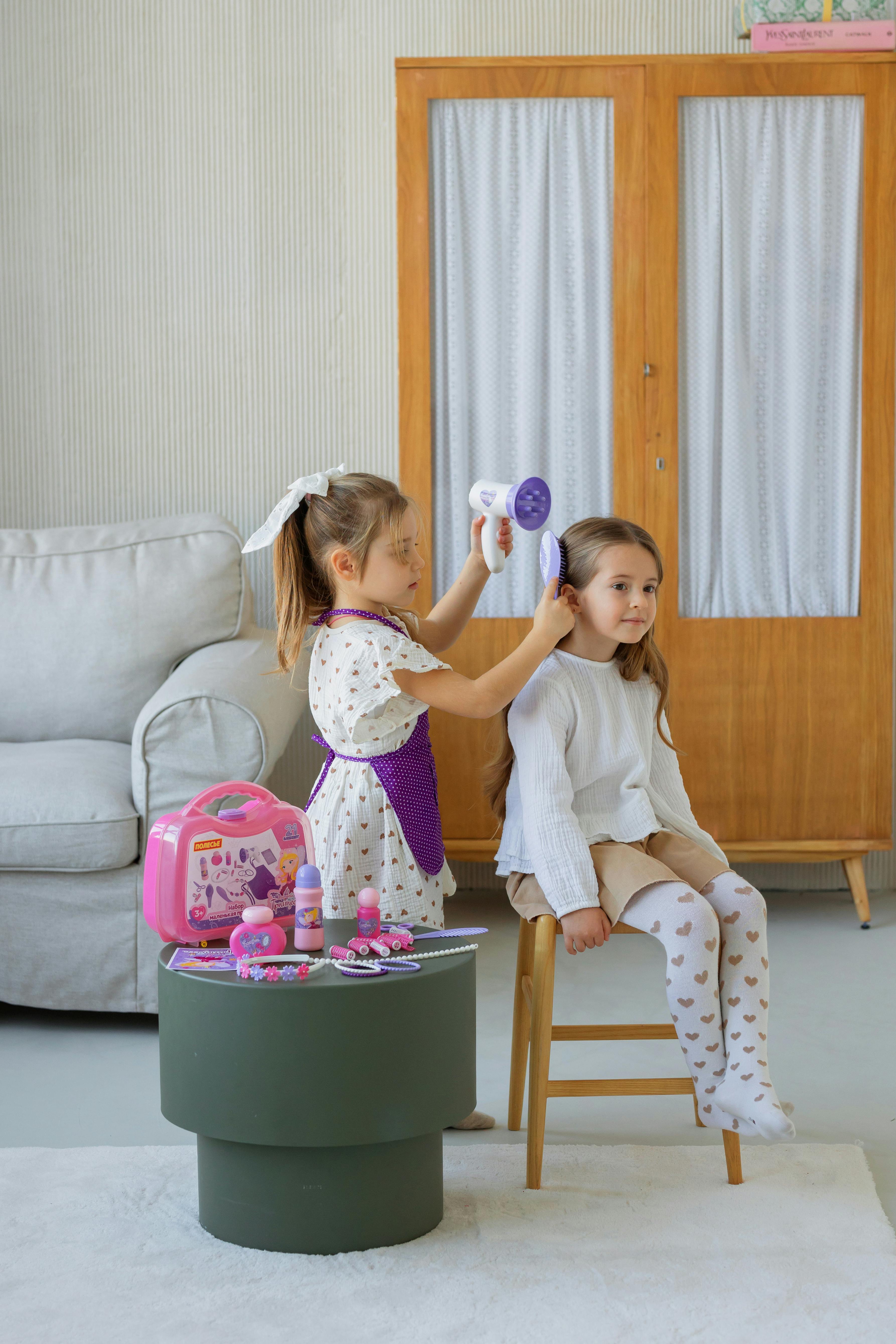 Children Playing Hairdresser in Cozy Room · Free Stock Photo