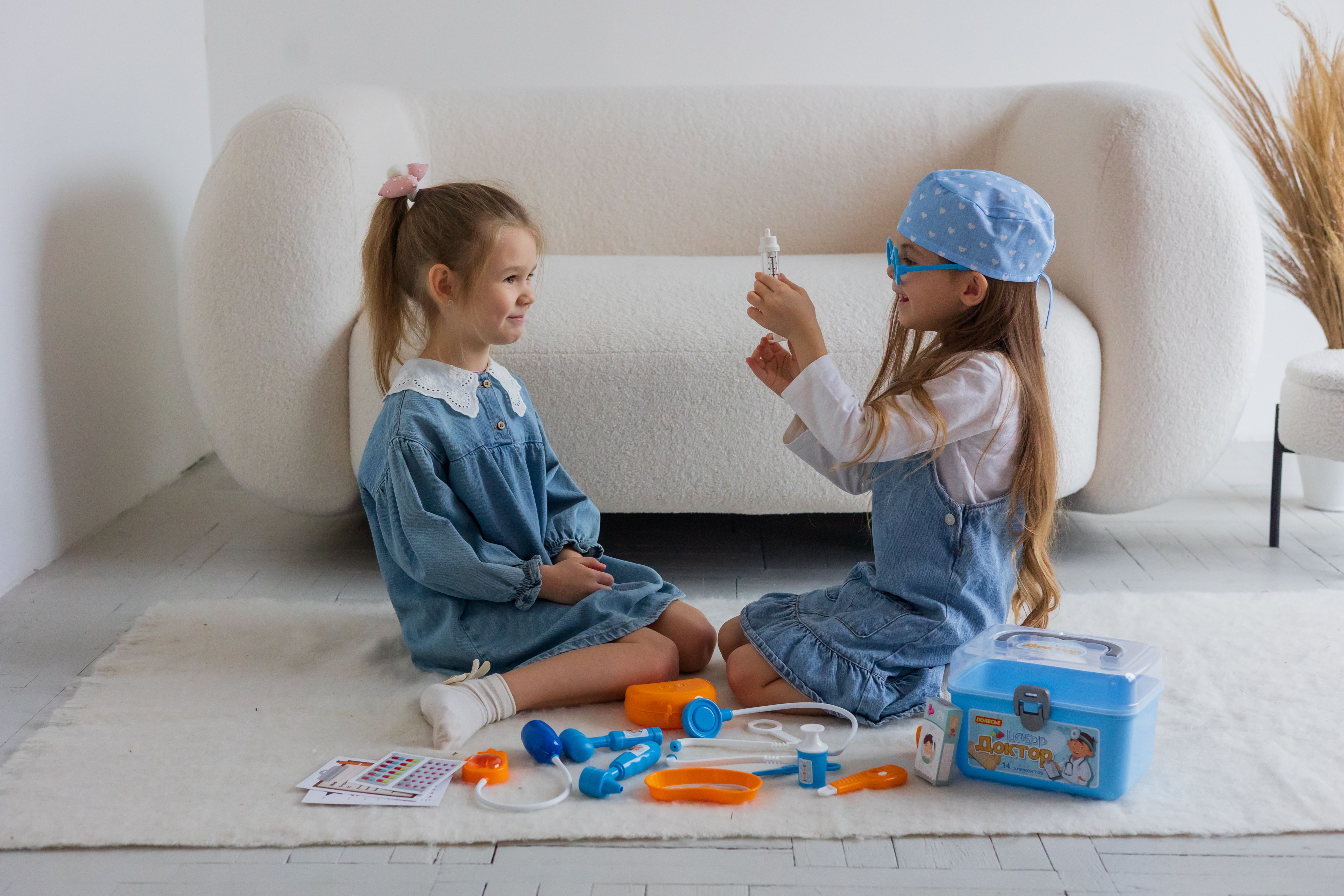 Children Playing Doctor at Home with Toy Kit · Free Stock Photo