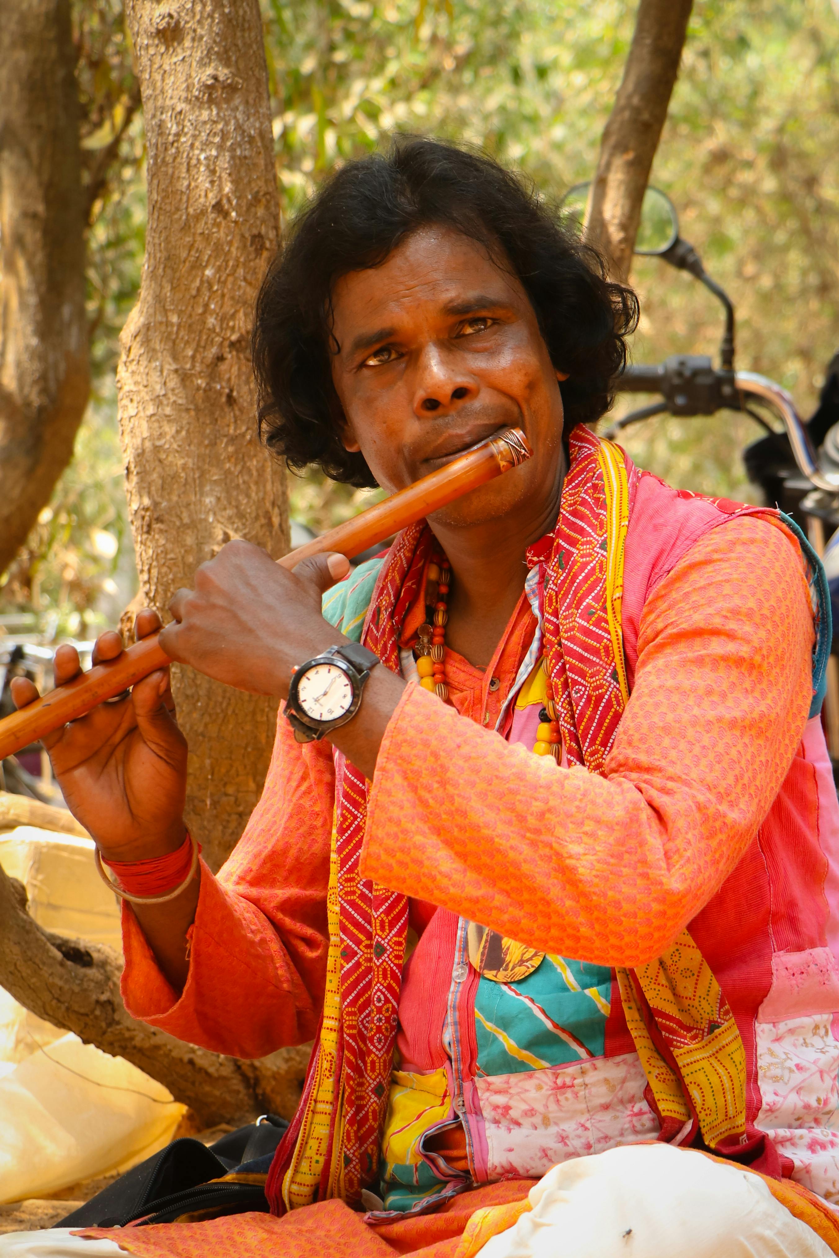 Traditional Indian Flute Player in Santiniketan · Free Stock Photo