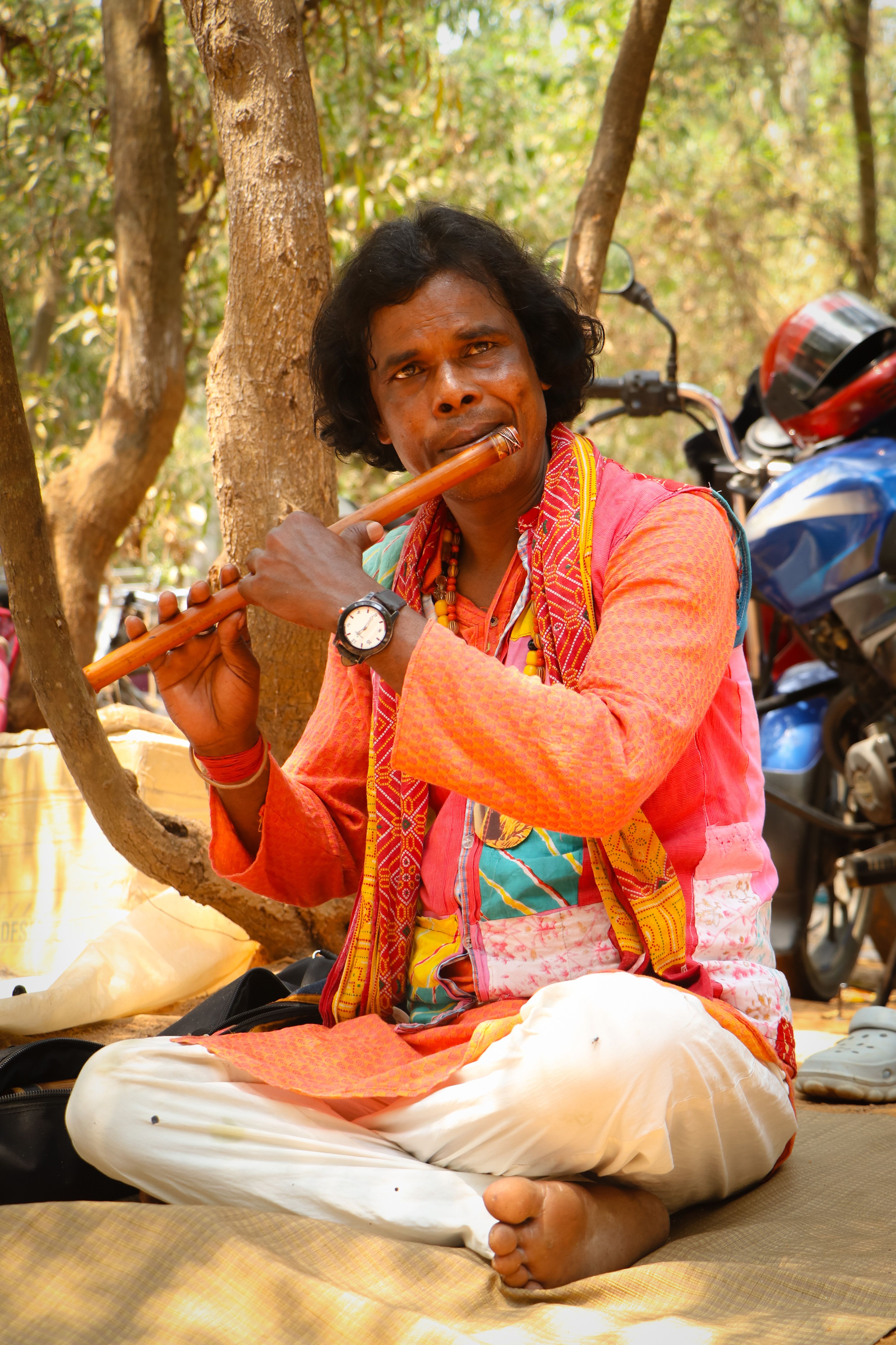 Traditional Indian Flute Player in Santiniketan · Free Stock Photo