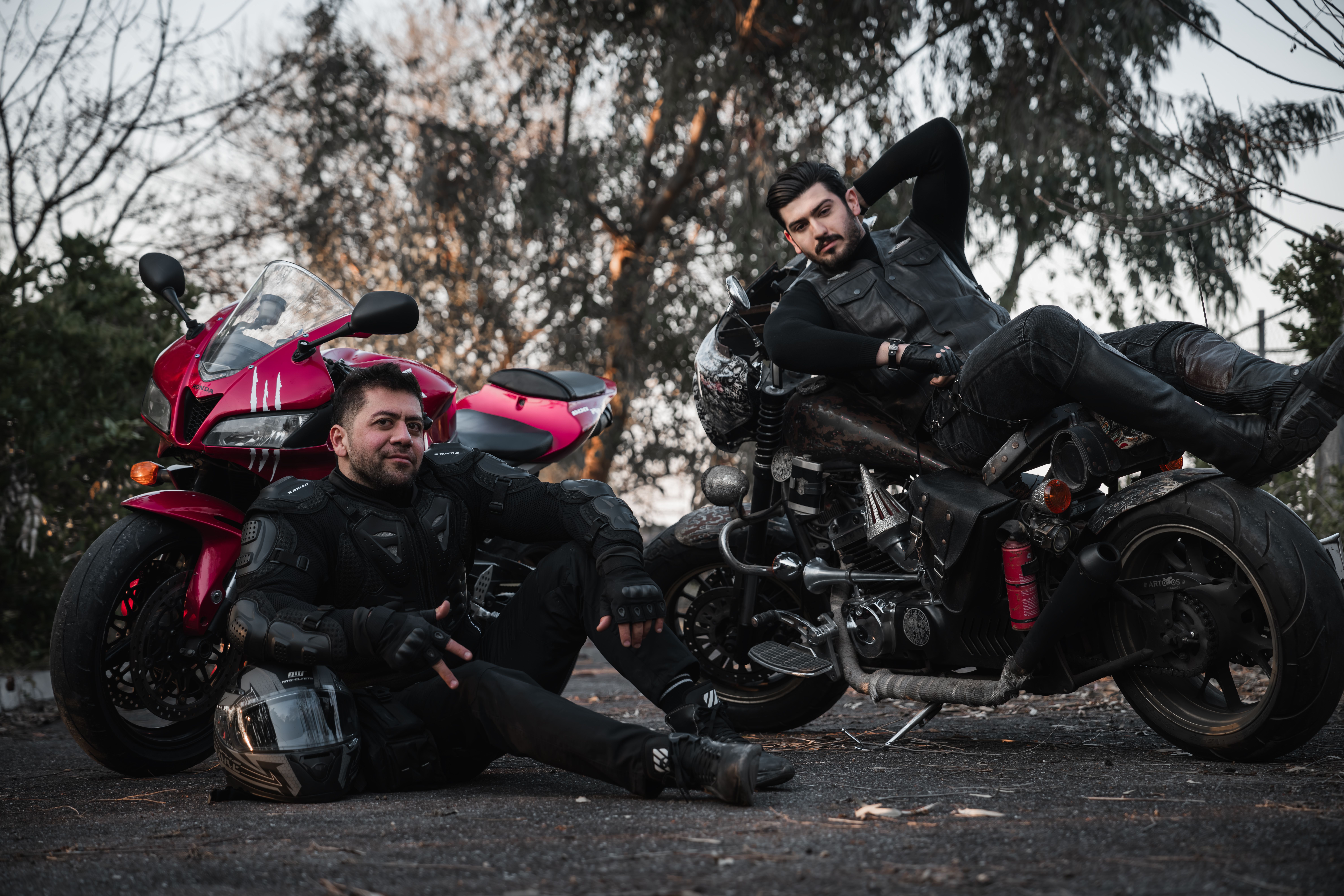 Bikers Posing Coolly with Motorcycles Outdoors · Free Stock Photo