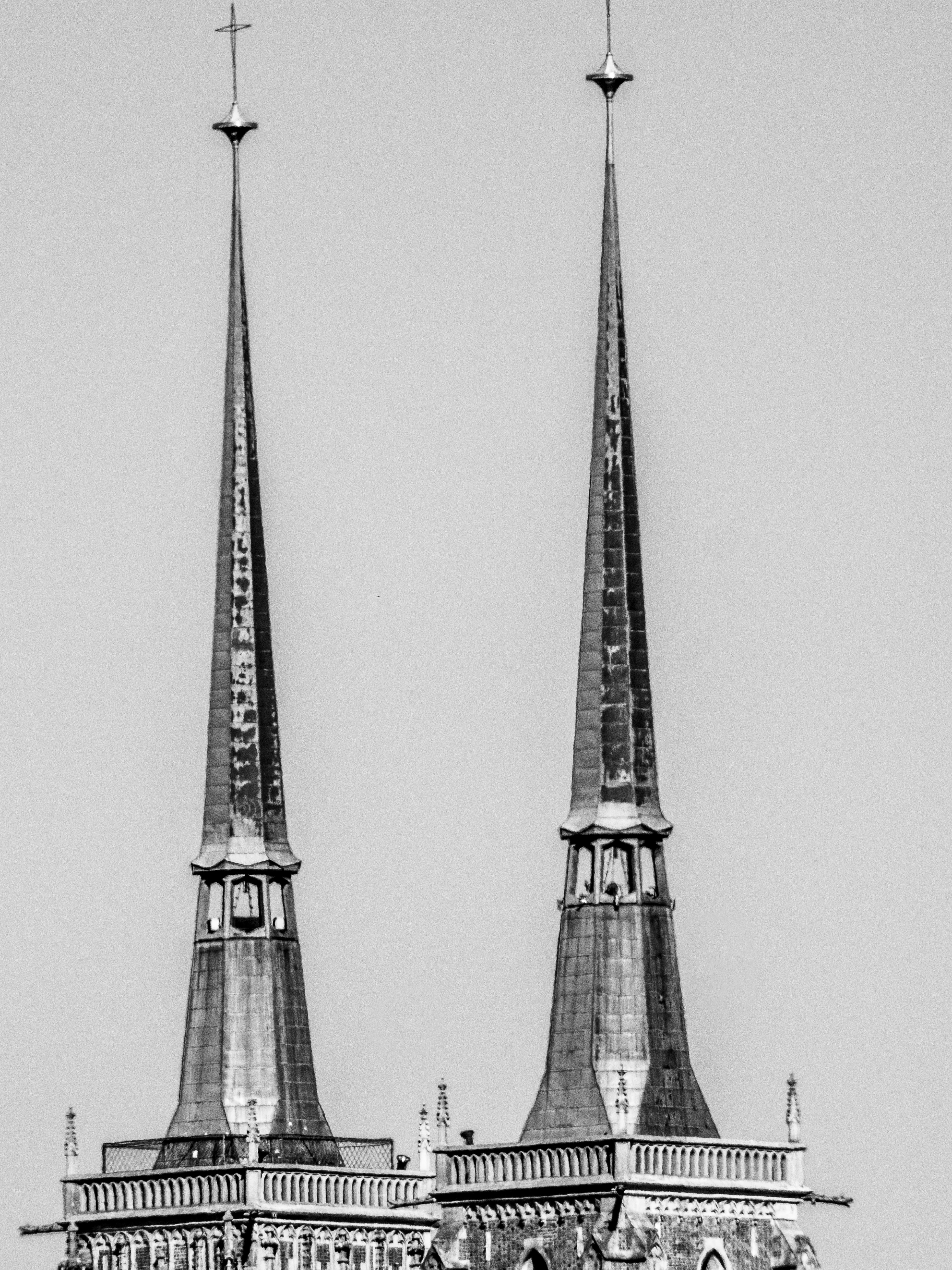 Historic Church Spires in Black and White · Free Stock Photo