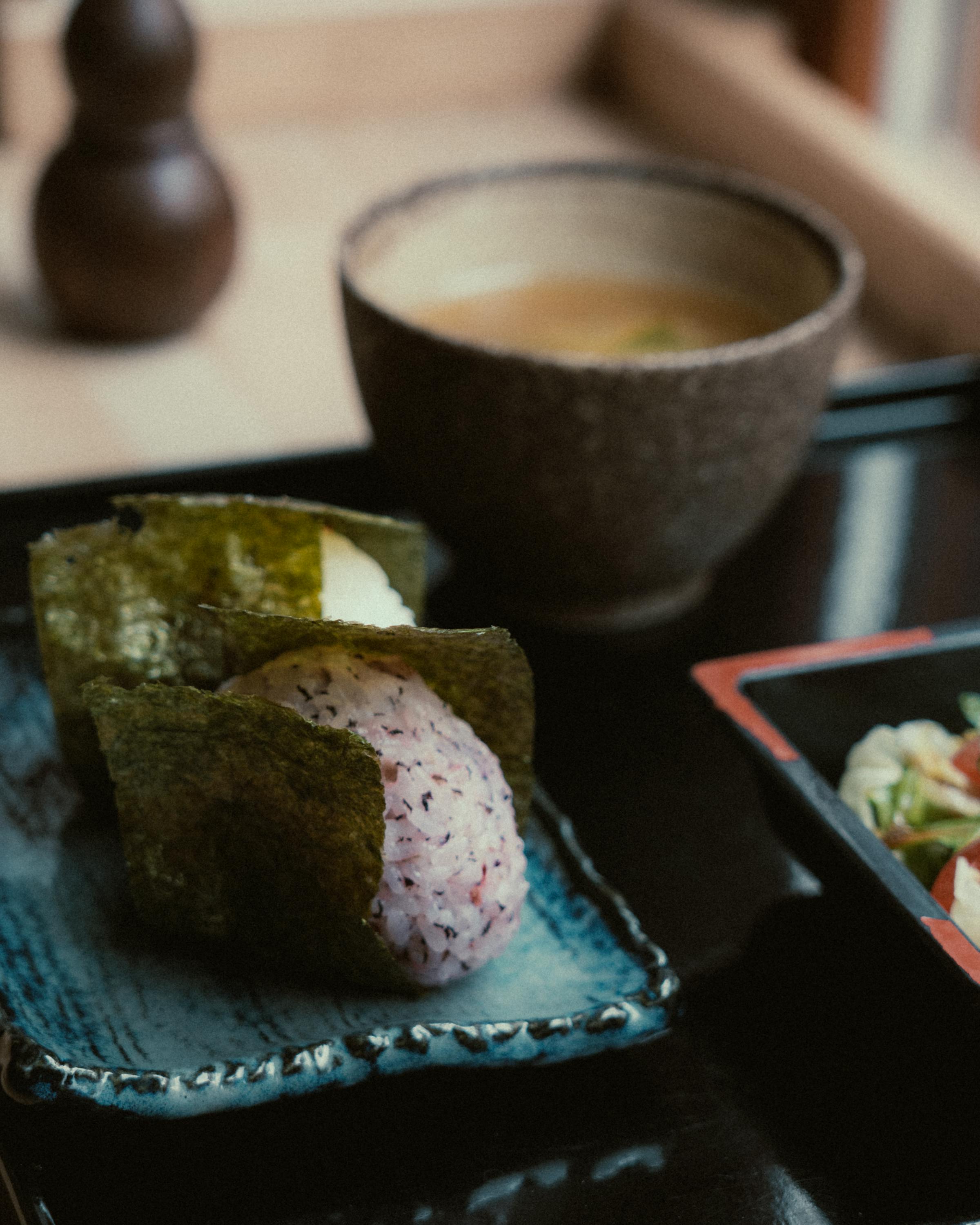 Authentic Japanese Onigiri and Miso Soup Presentation · Free Stock Photo