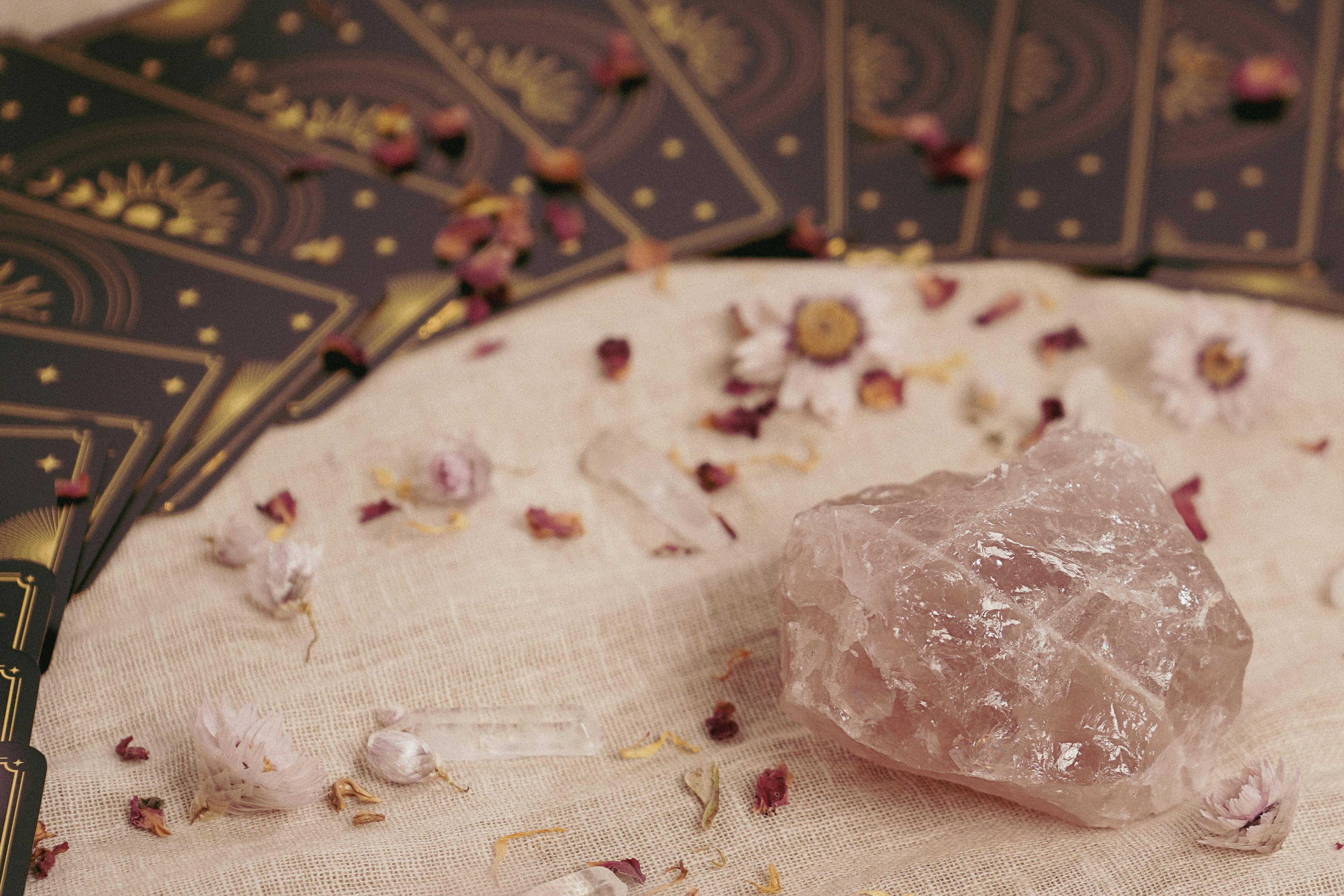 Enchanting Tarot Setup with Rose Quartz Crystal · Free Stock Photo
