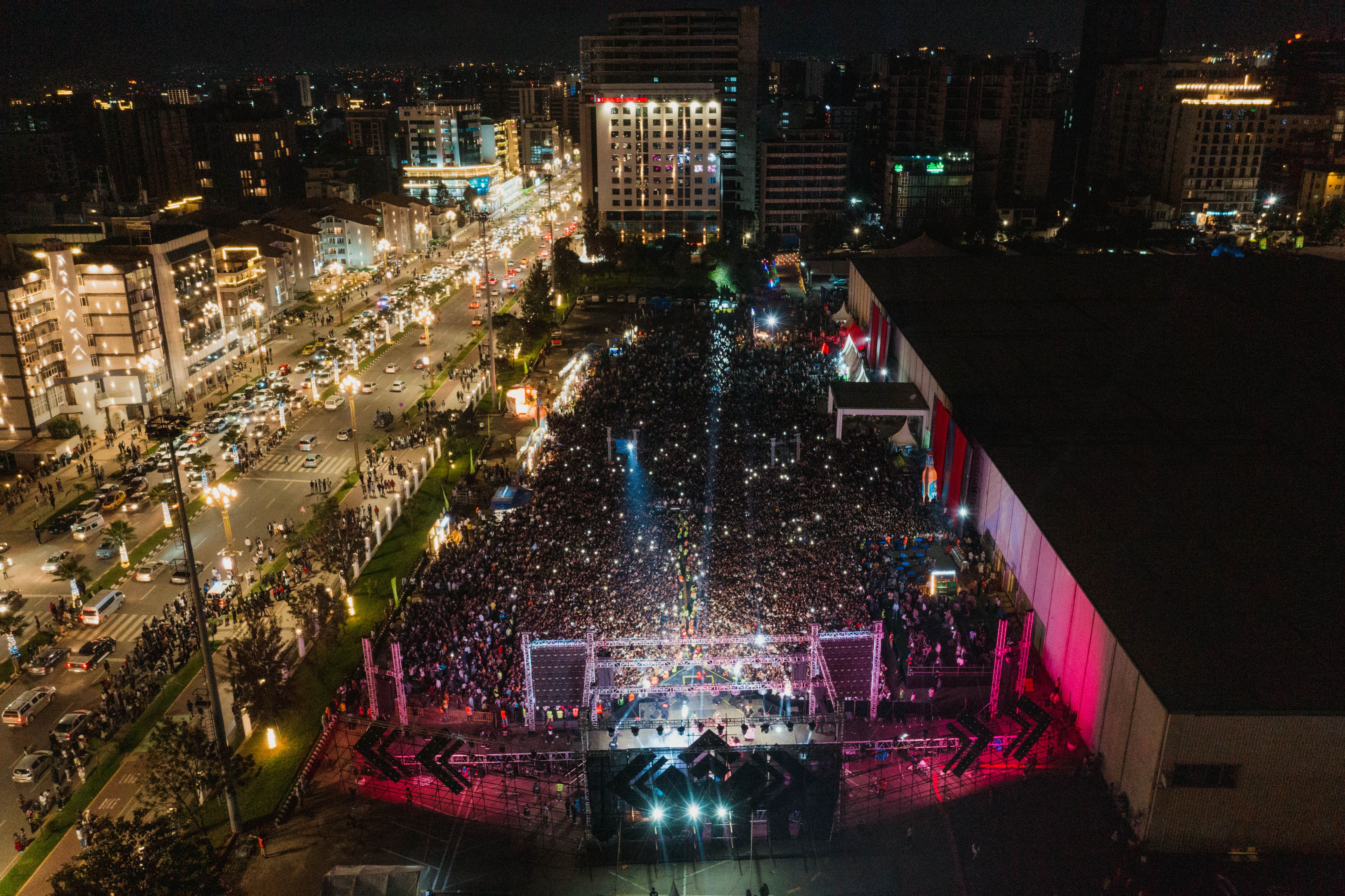 Aerial Night View of a City Concert Crowd · Free Stock Photo