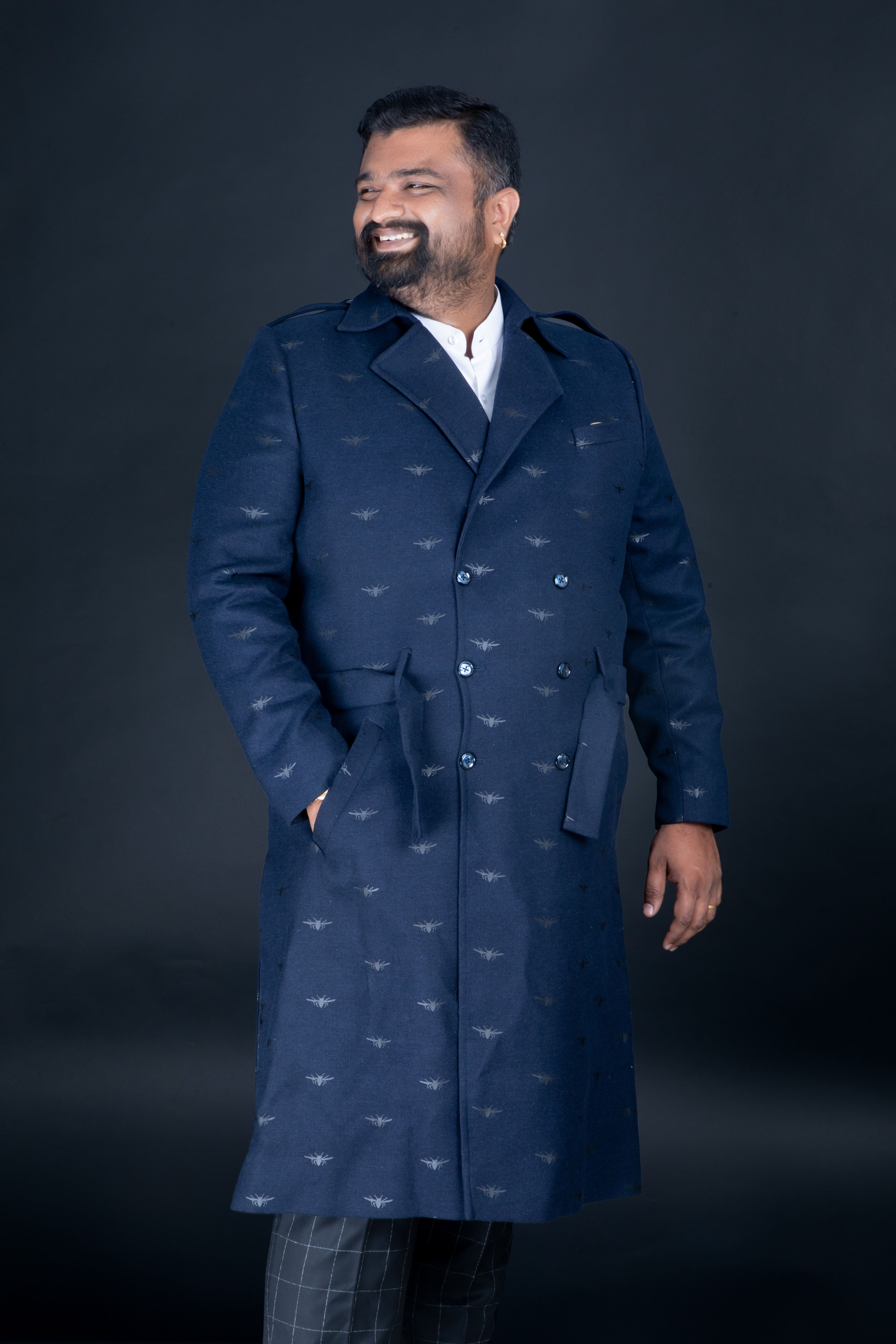 Man in Stylish Blue Trench Coat Posing · Free Stock Photo
